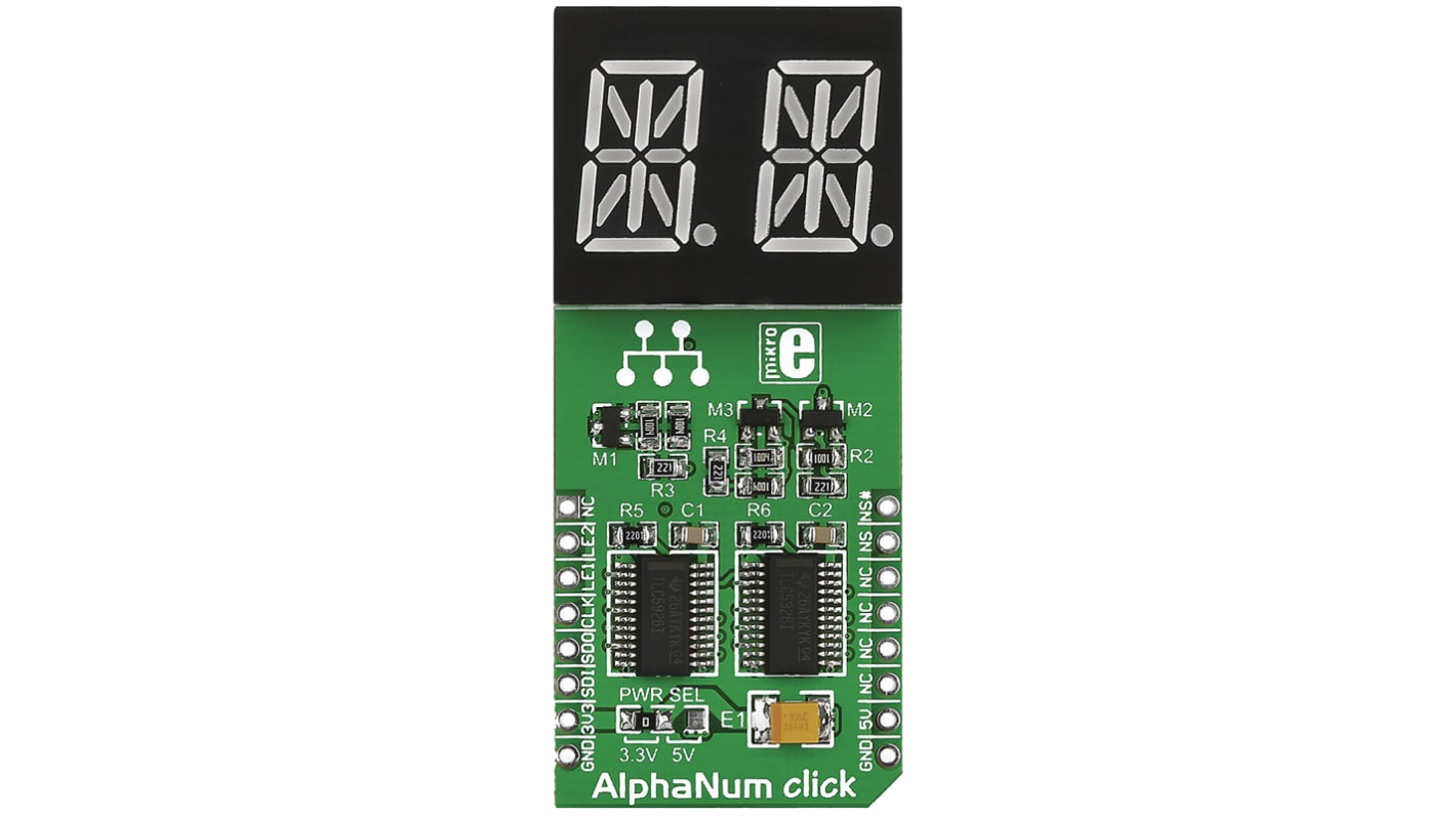 MikroElektronika MIKROE-1851, AlphaNum G Click 2 14 Segment Display Add On Board With TLC5926 x ...