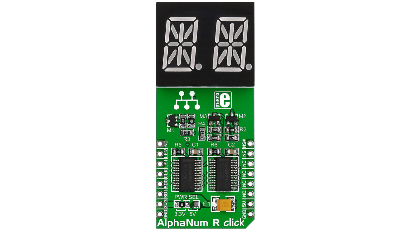 MikroElektronika MIKROE-1864, AlphaNum R Click 2 14 Segment Display Add On Board With TLC5926 x ...