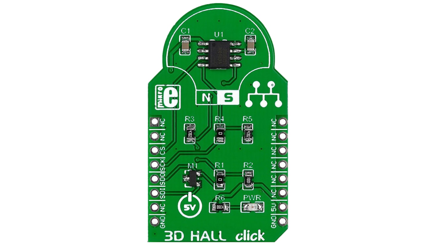 MIKROE-1987 | MikroElektronika 3D Hall Click Hall Effect Sensor mikroBus Click Board for ...