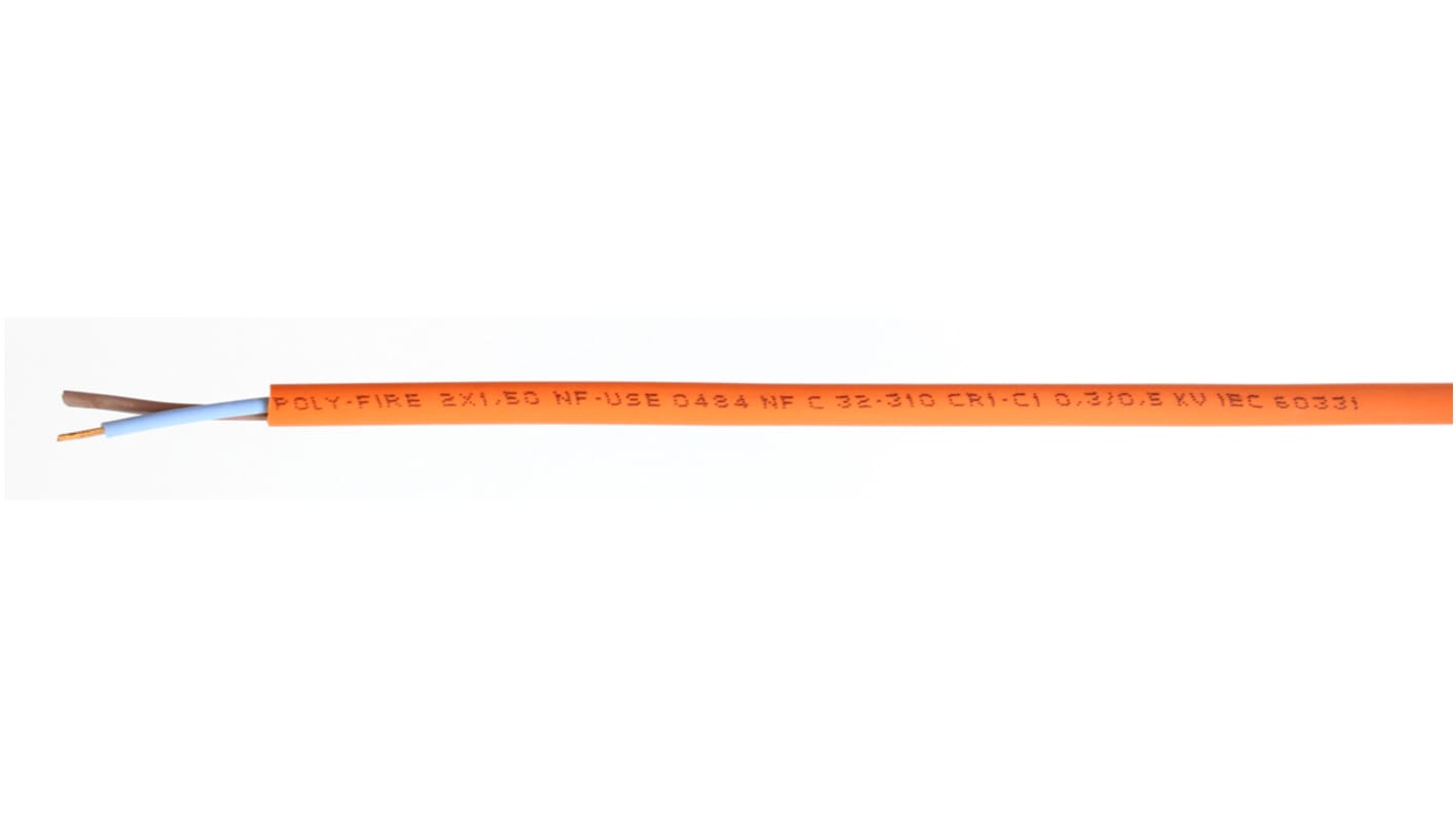 RS PRO 2 Core Power Cable, 1.5 mm², 100m, Orange Polyolefin Sheath, CR1 ...