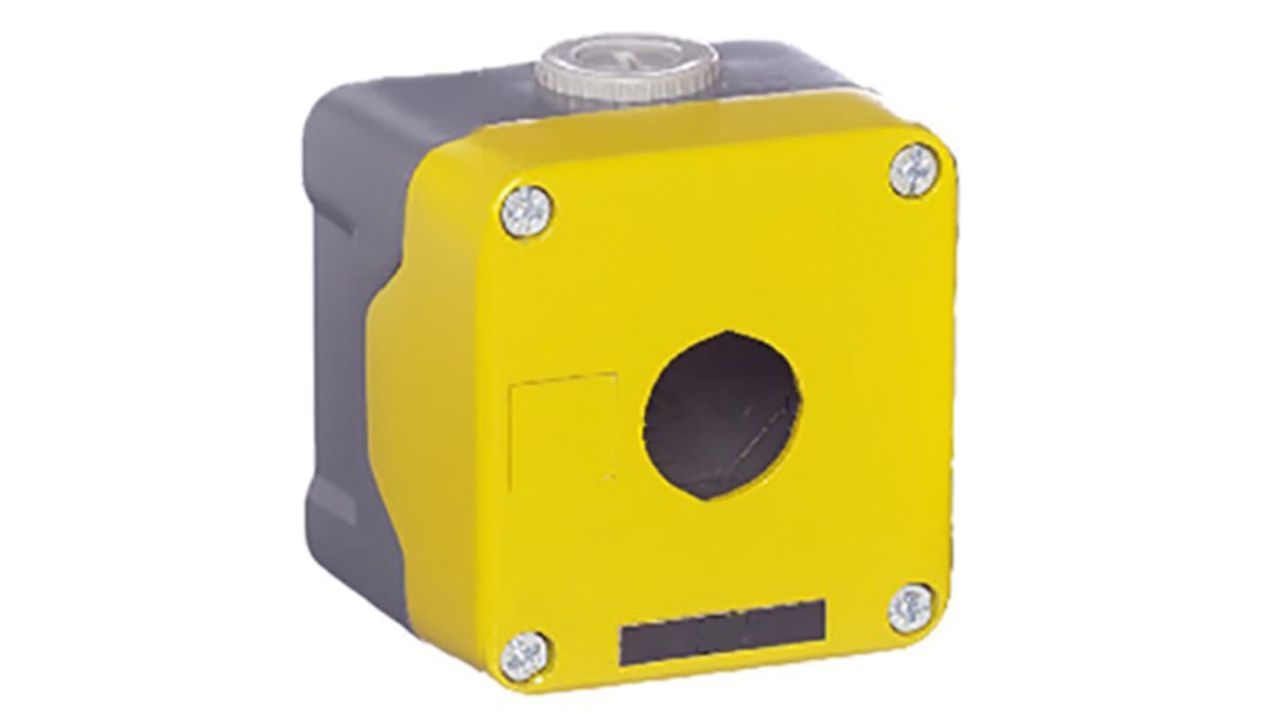 RS PRO Yellow Die Cast Aluminium Push Button Enclosure - 1 Hole 22mm ...