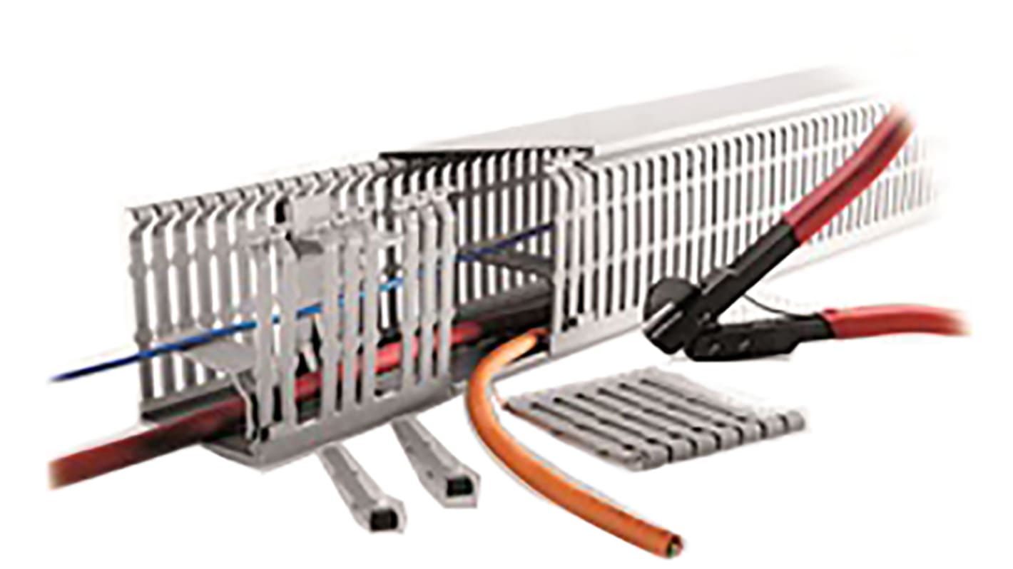 RS PRO Grey Slotted Panel Trunking - Open Slot, W40 mm x D80mm, L2m ...