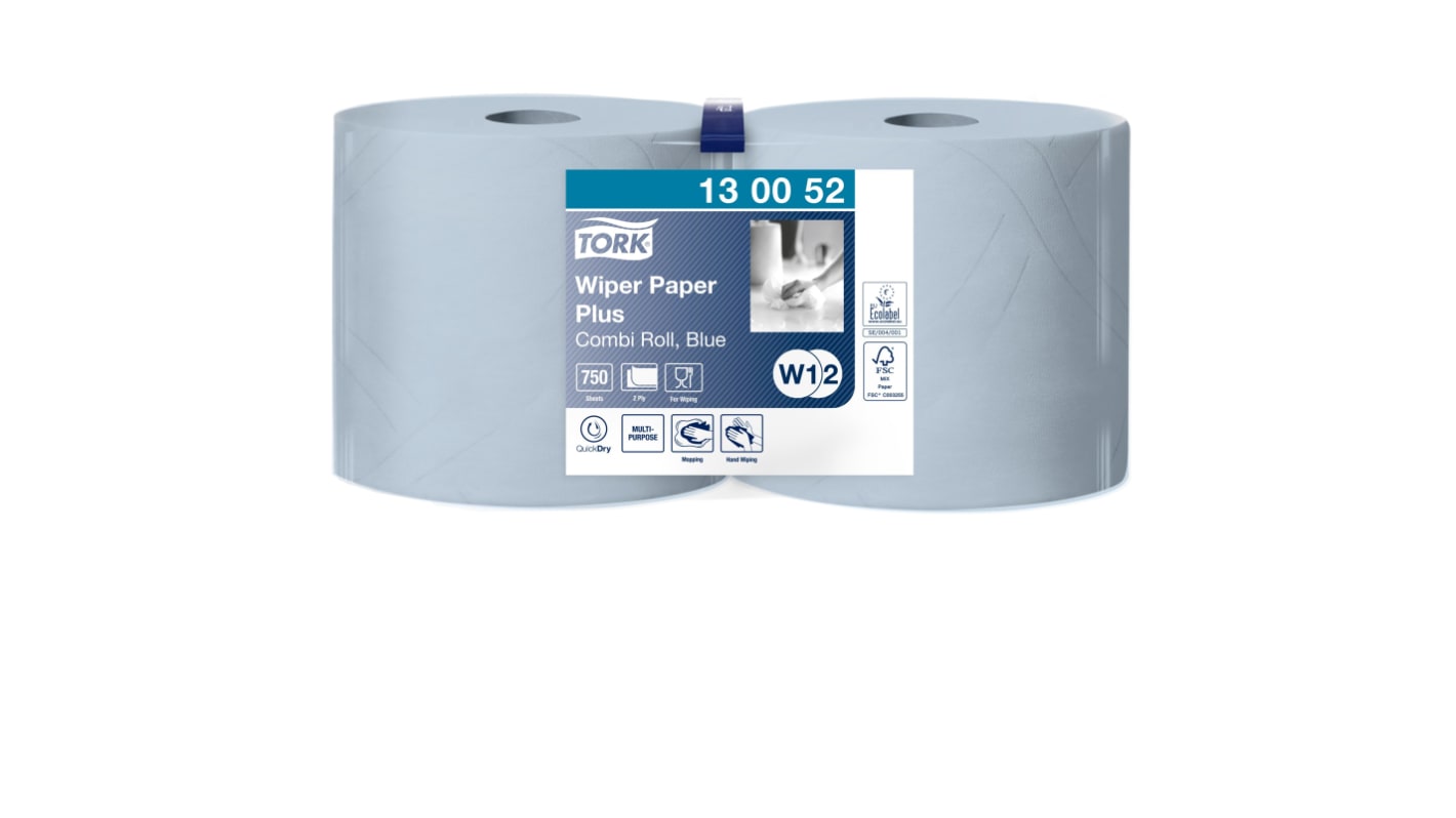 130052 | Tork Tork Wiping Paper Plus Rolled Blue Paper Towel, 255 m x ...