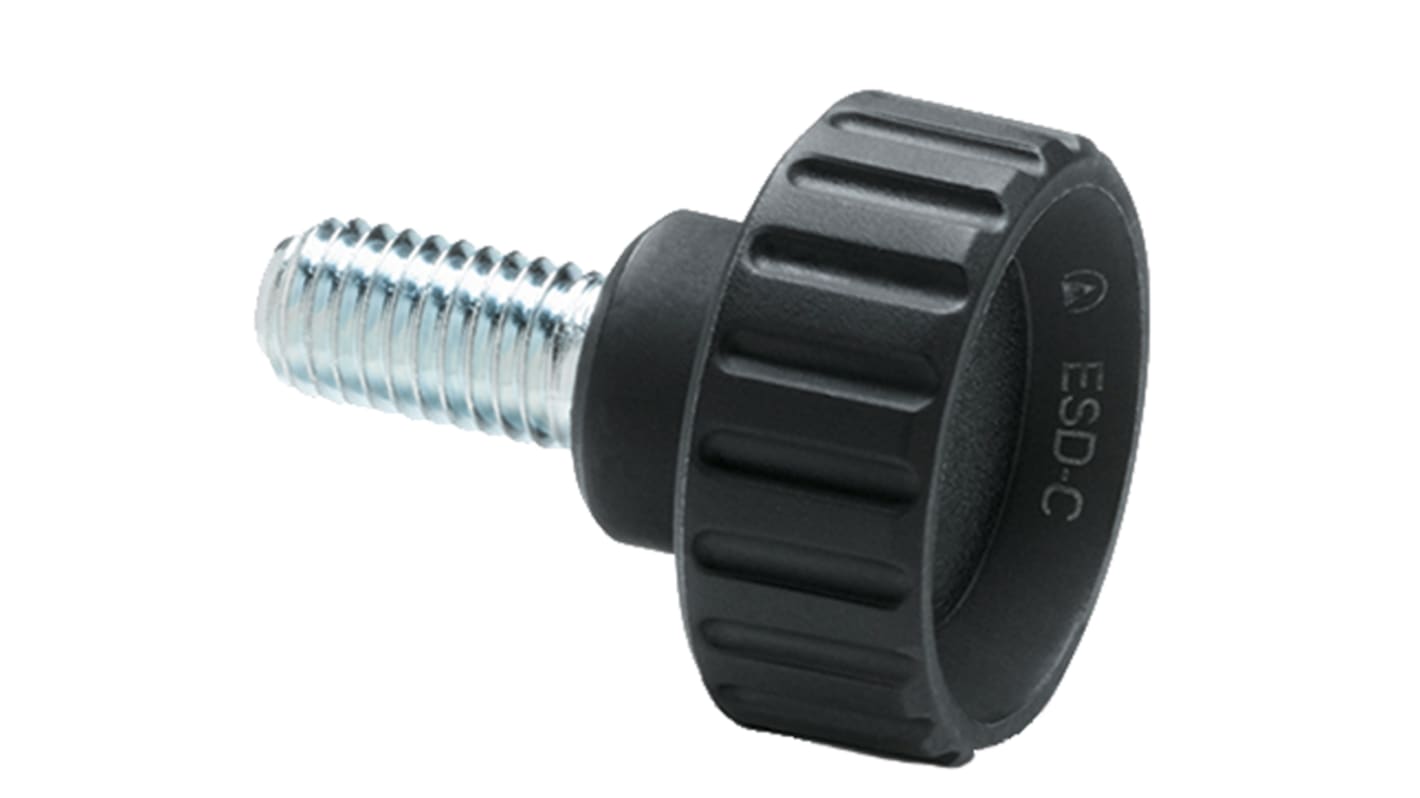 Elesa 154253 Black Round Knob, M6 x 25, Threaded Through Hole | RS