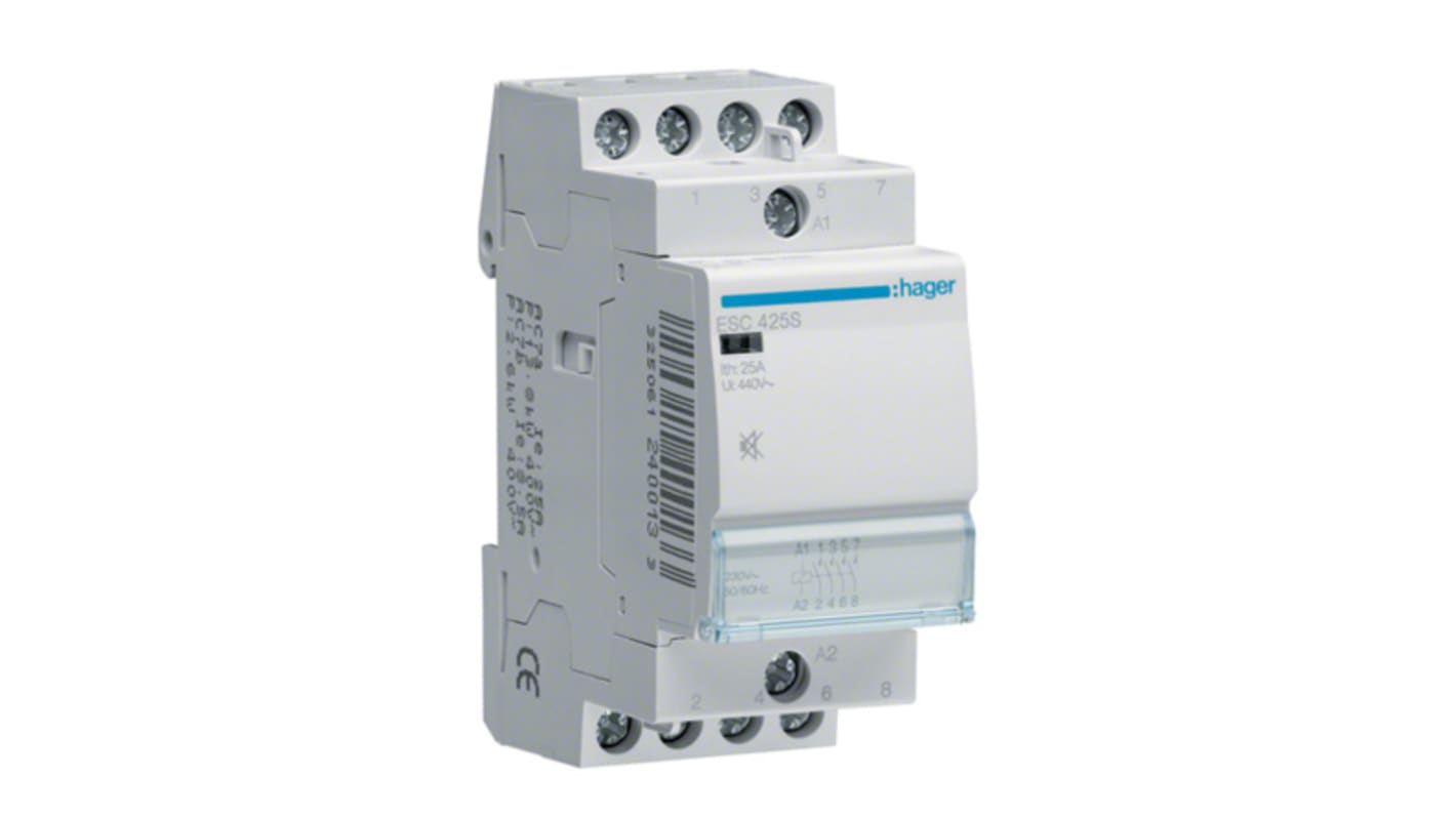 ESC425S | Hager System M Pro ESC Contactor, 230 V ac Coil, 4-Pole, 25 A ...