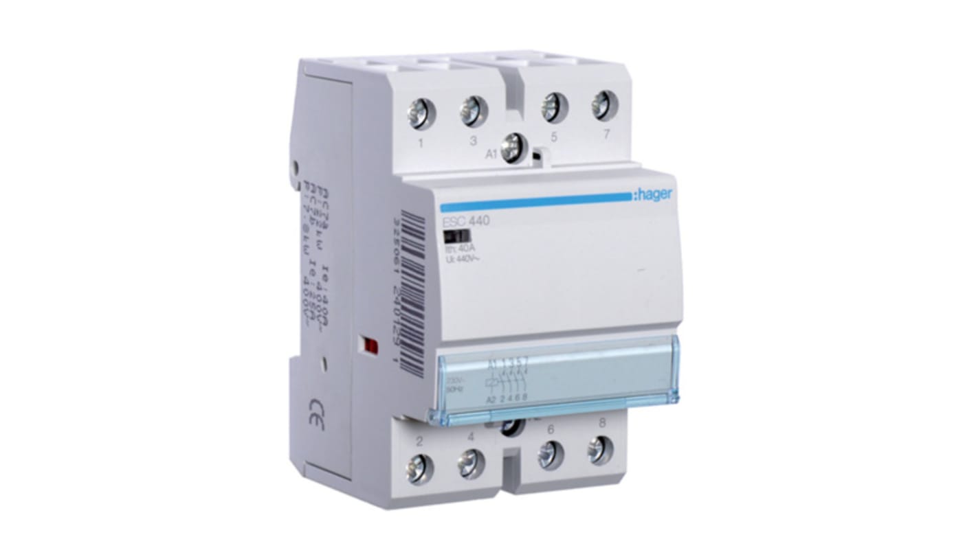 ESC440 | Hager System M Pro ESC Contactor, 230 V ac Coil, 4-Pole, 40 A ...