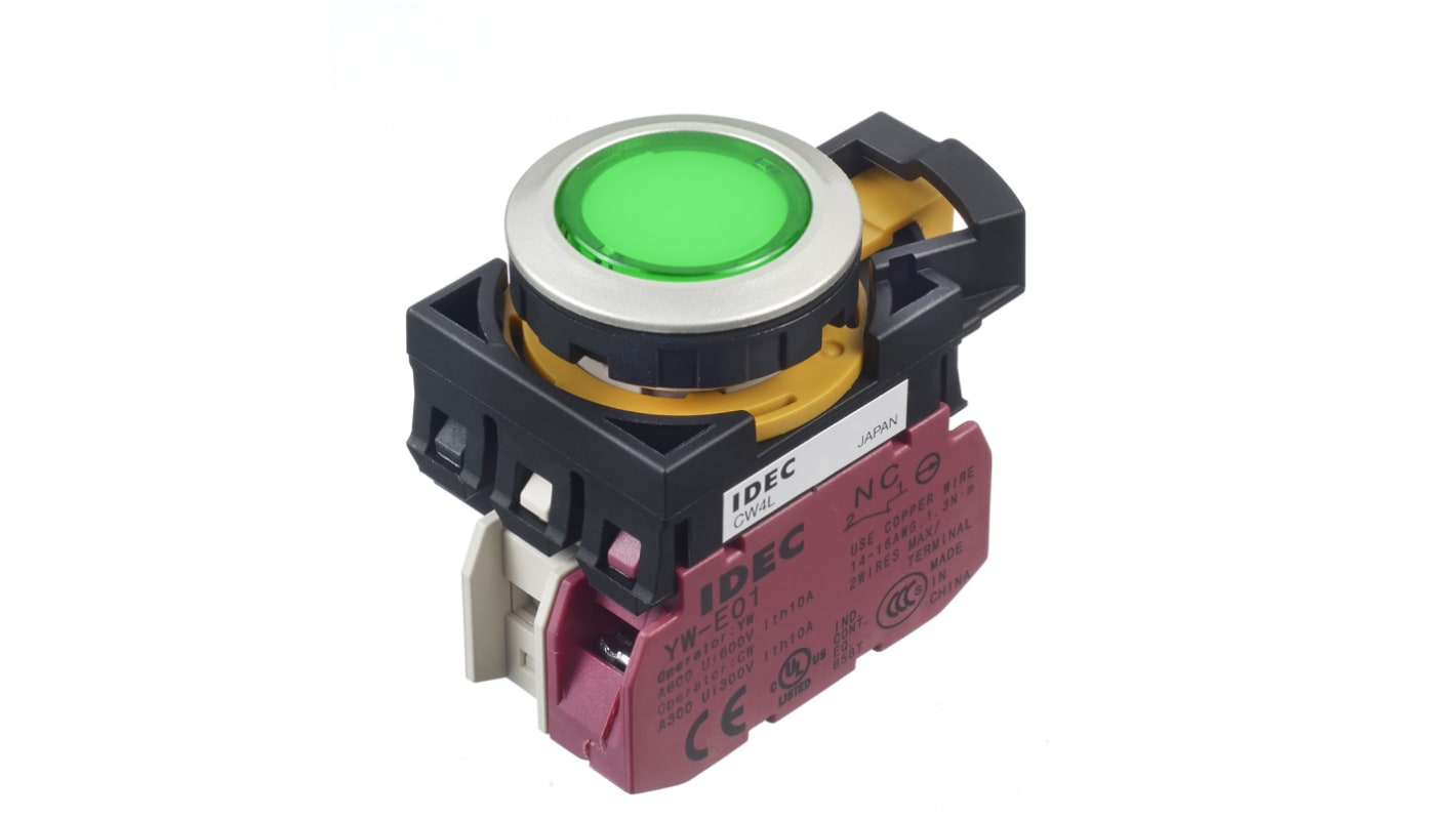 CW4L-M1E01Q4G | Pulsador Idec CW, color de botón Verde, SPST, Montaje ...