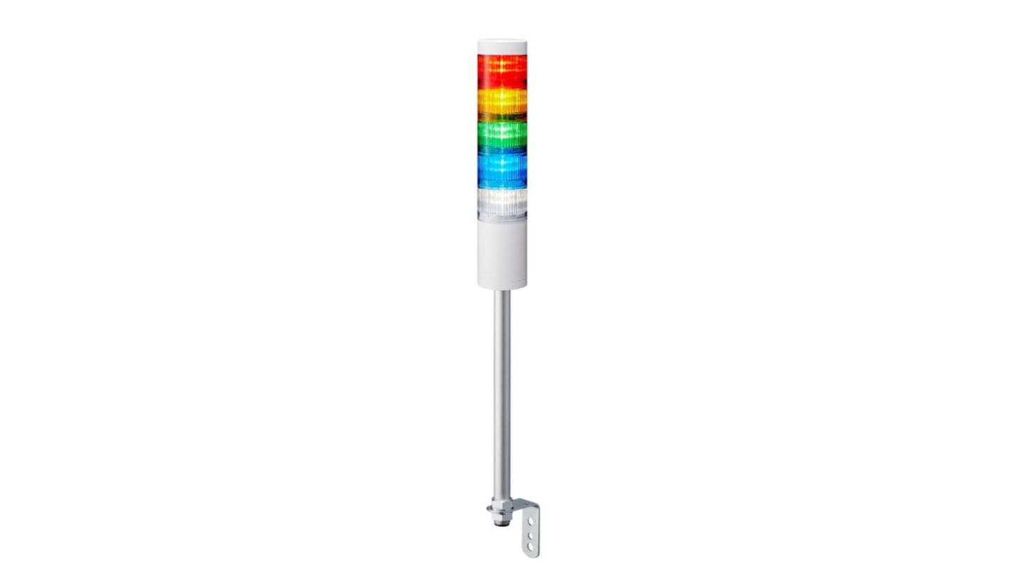 LR6-502LJNW-RYGBC | Patlite LR6 Series Coloured Signal Tower, 5 Lights, 24 V dc, Pole Mount | RS