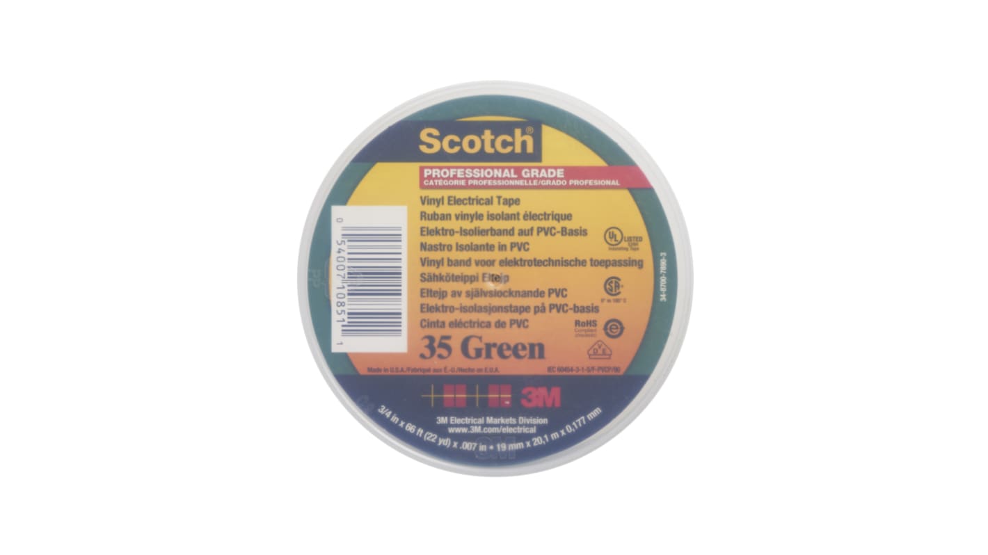 SCOTCH 35 VERT 20 X 19 | 3M Scotch 35 Green PVC Electrical Tape, 19mm x ...