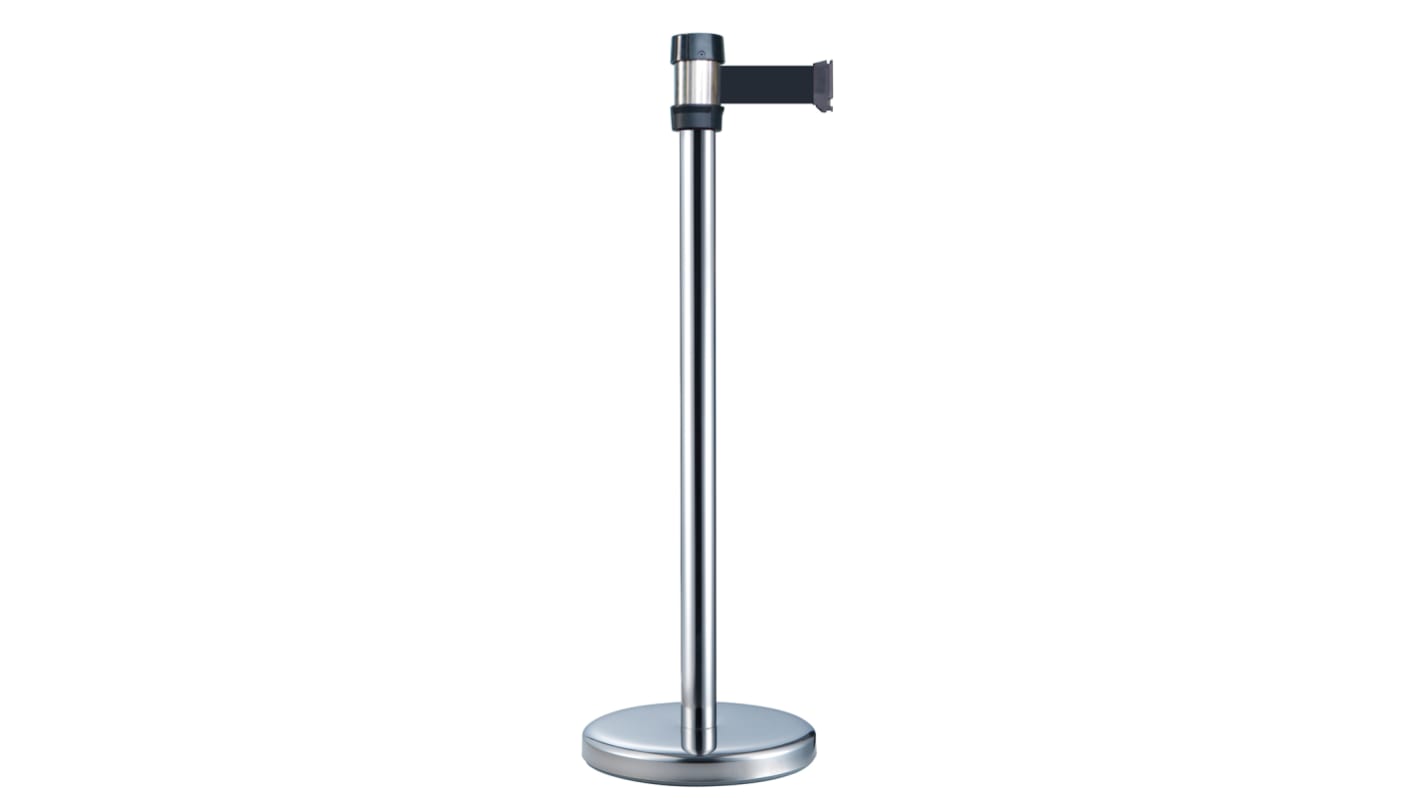 RS PRO Silver Steel Retractable Barrier, 2m, Black Tape | RS