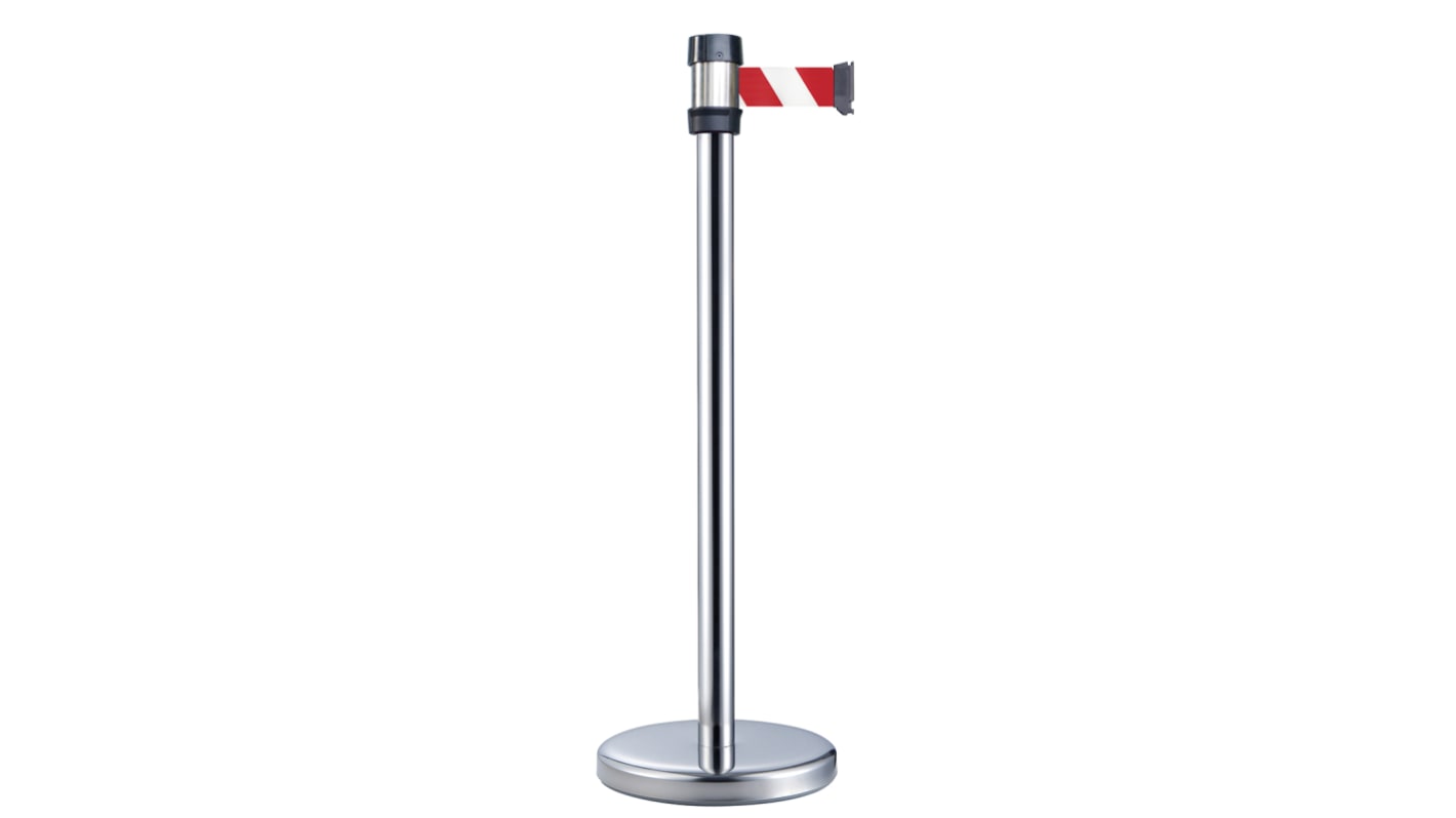 RS PRO Silver Steel Retractable Barrier, 2m, Red, White Tape | RS