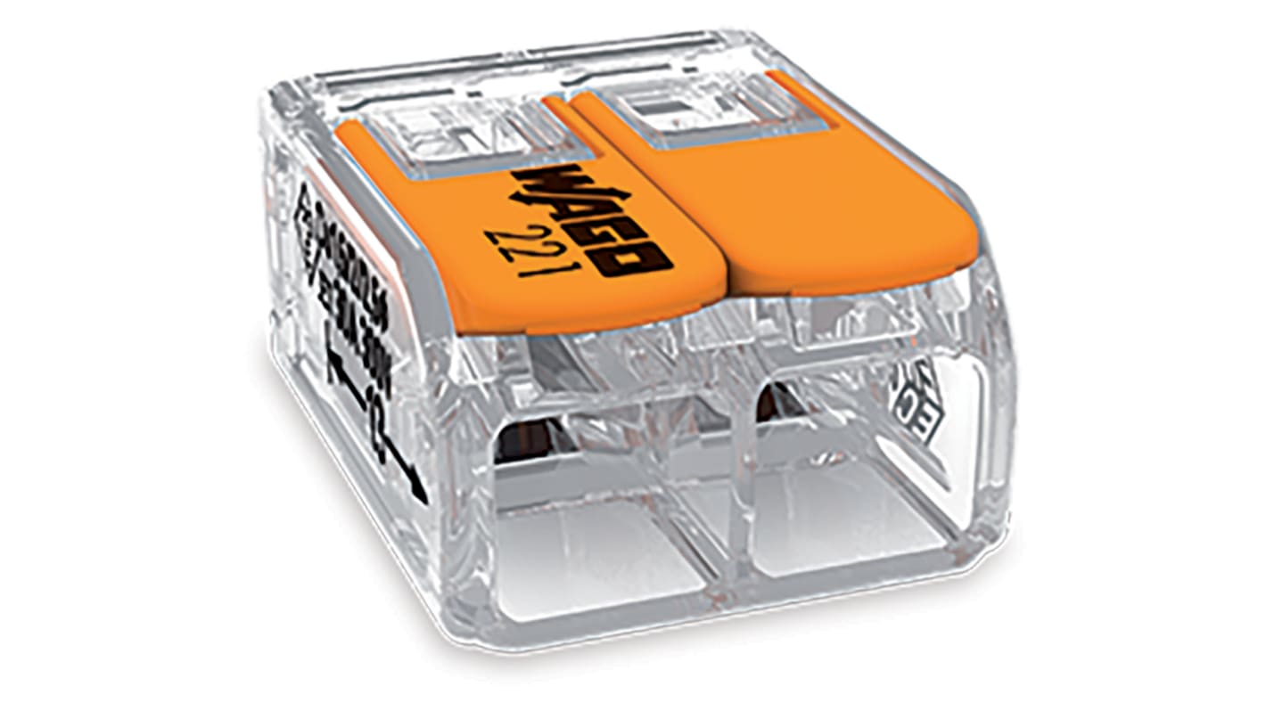 221-612 | Wago 2-Way Terminal Block, 41A, Spring Cage Terminals, 0.5 → ...