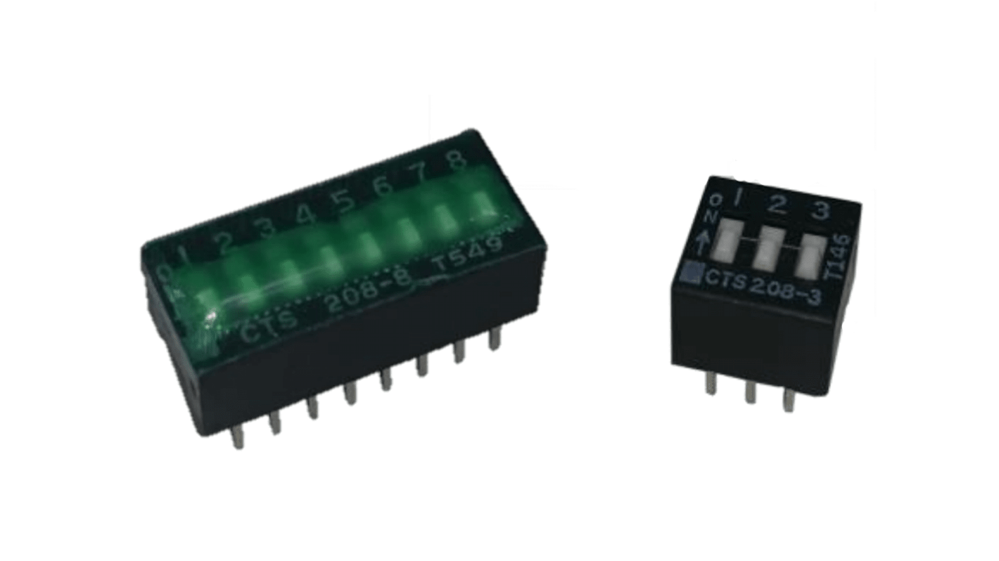 208-3 | CTS 3 Way Through Hole DIP Switch SPST, Standard Actuator | RS