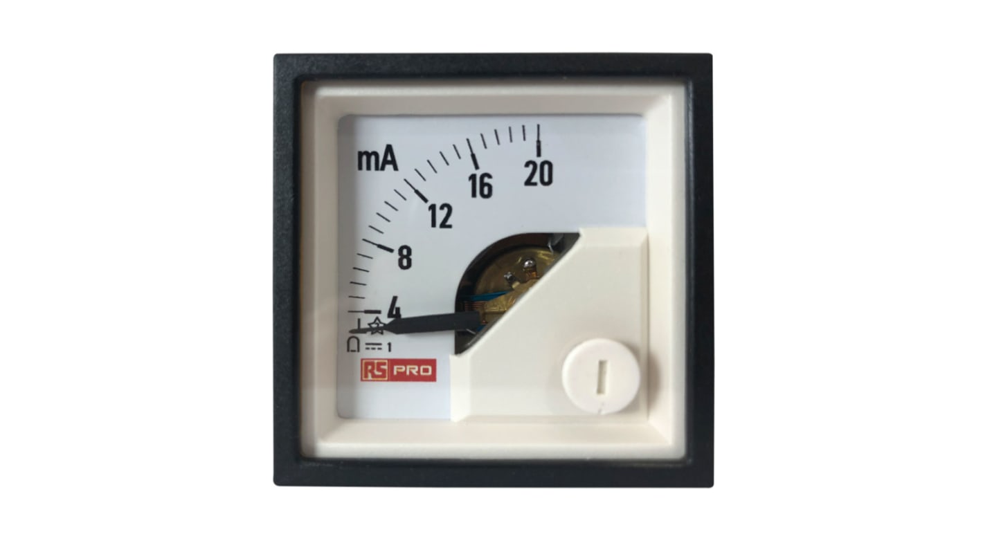 RS PRO Analogue Panel Ammeter 20 (Input)mA DC, 45mm x 45mm, 1 % Moving ...