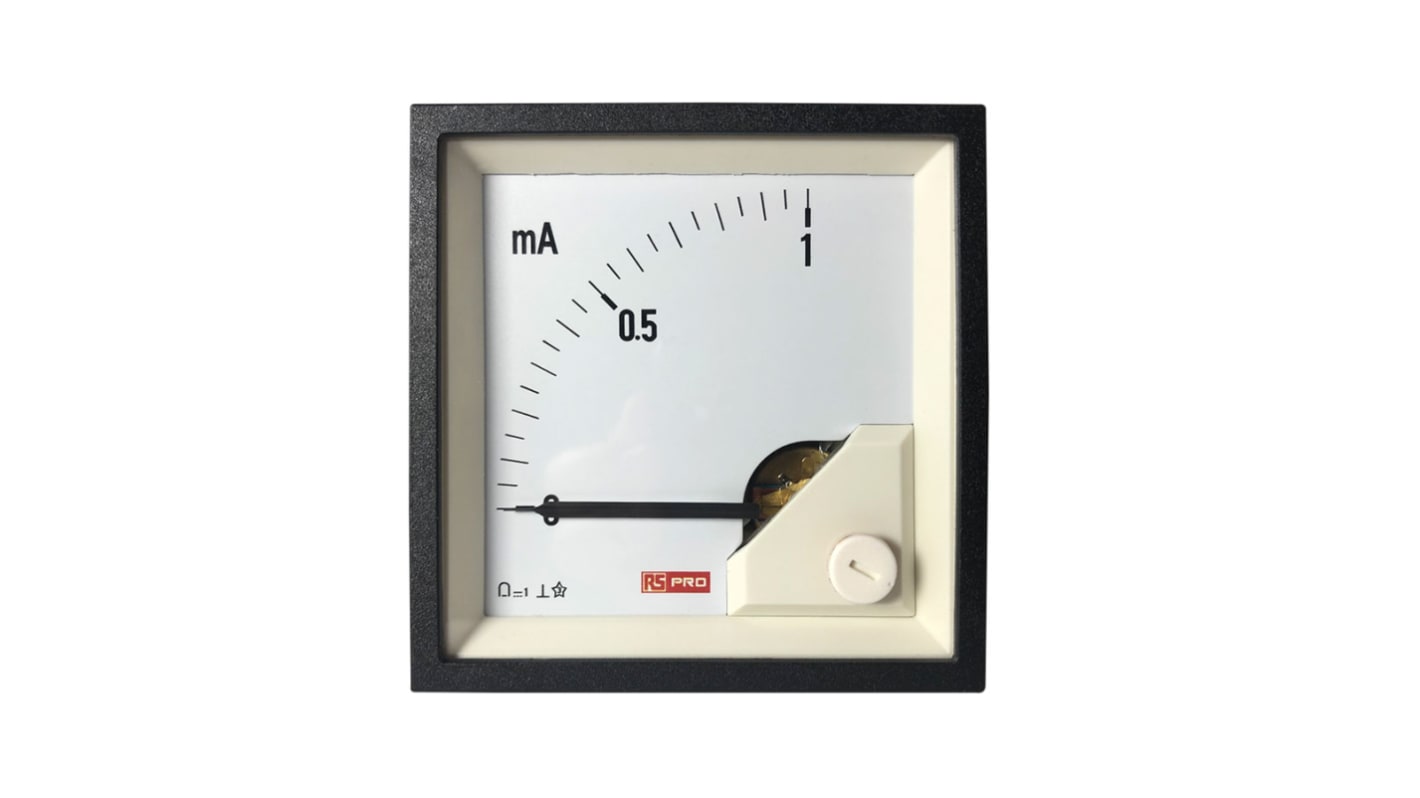 RS PRO Analogue Panel Ammeter 1 (Input)mA DC, 68mm x 68mm, 1 % Moving ...