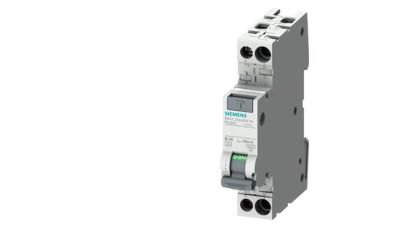 5SV1316-7KK16 | Siemens RCBO, 16A Current Rating, 1P+N Poles, 30mA Trip ...