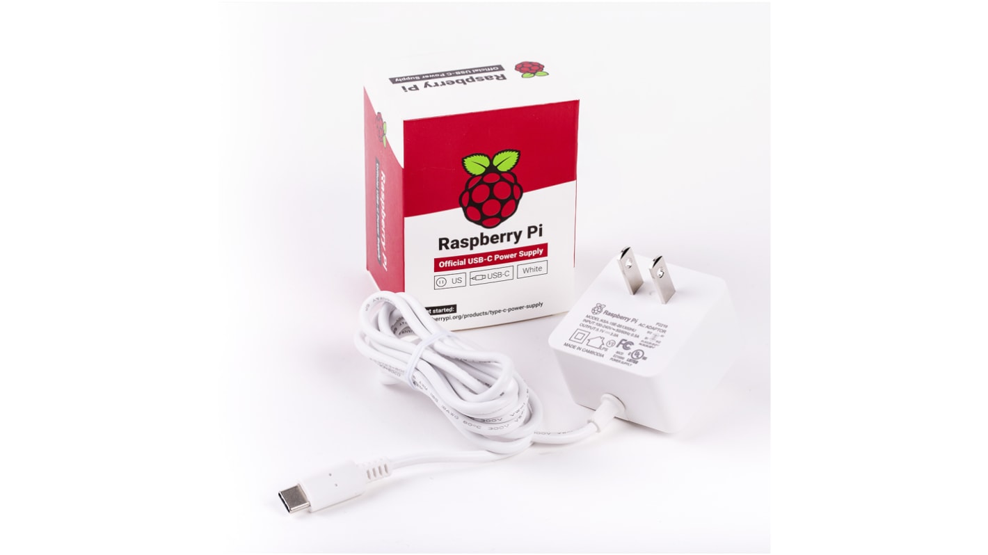 RPI4 PSU US WHITE | Raspberry Pi 15.3W Plug-In AC/DC Adapter 5.1V dc Output, 3A Output | RS
