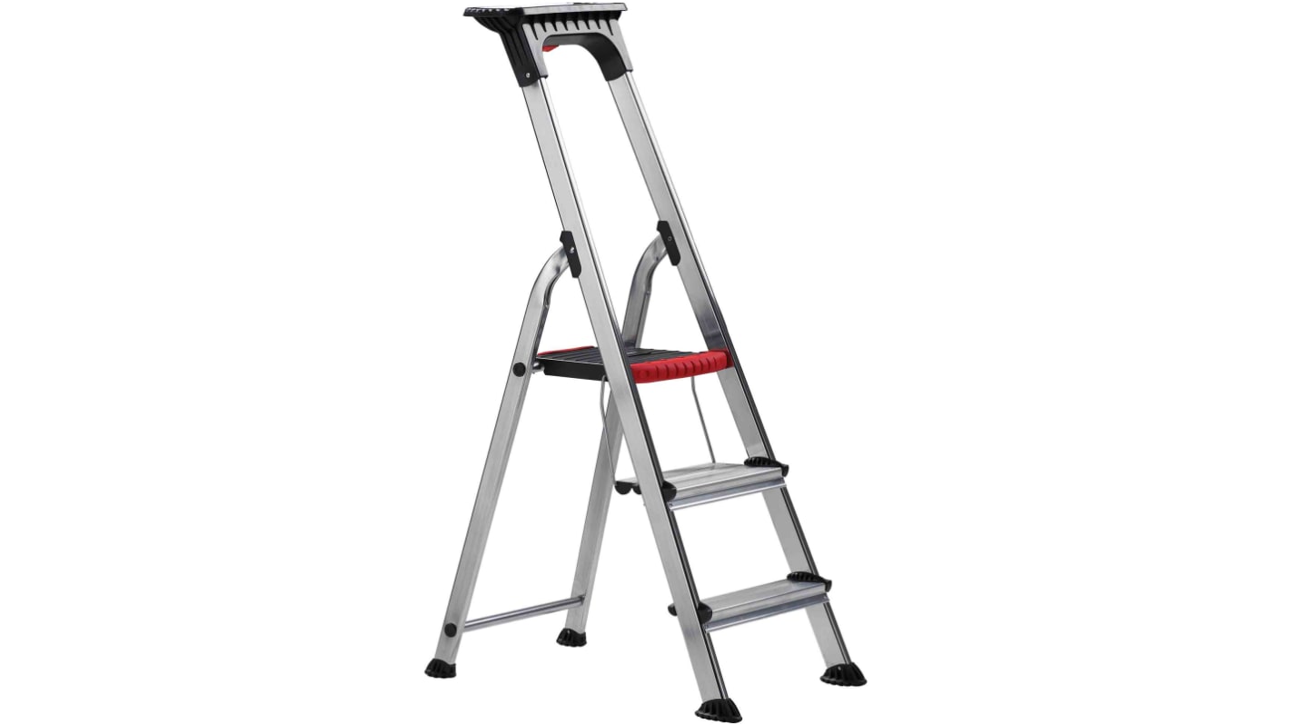 RS PRO Aluminium 3 steps Step Ladder, 0.616m platform height, 1.244m ...