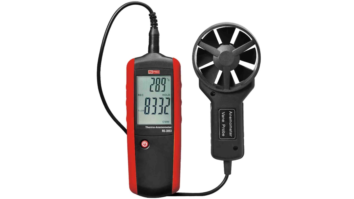 RS PRO DT-3893 Vane Anemometer, 30m/s Max, Measures Air Flow, Air ...