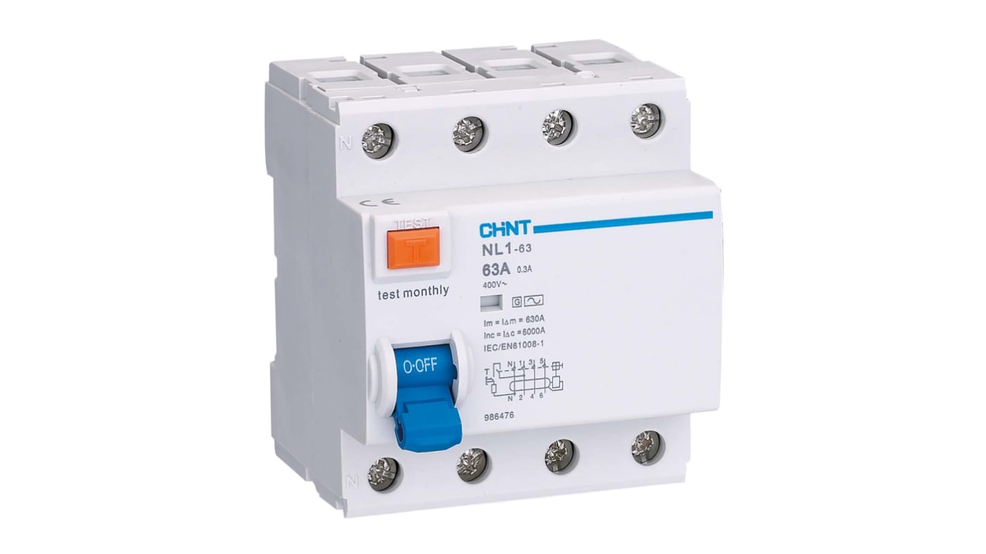 NL1-4-63-300AC10 | Interrupteur différentiel CHINT NL1, 4 Pôles, 63A, 300mA, Type AC | RS
