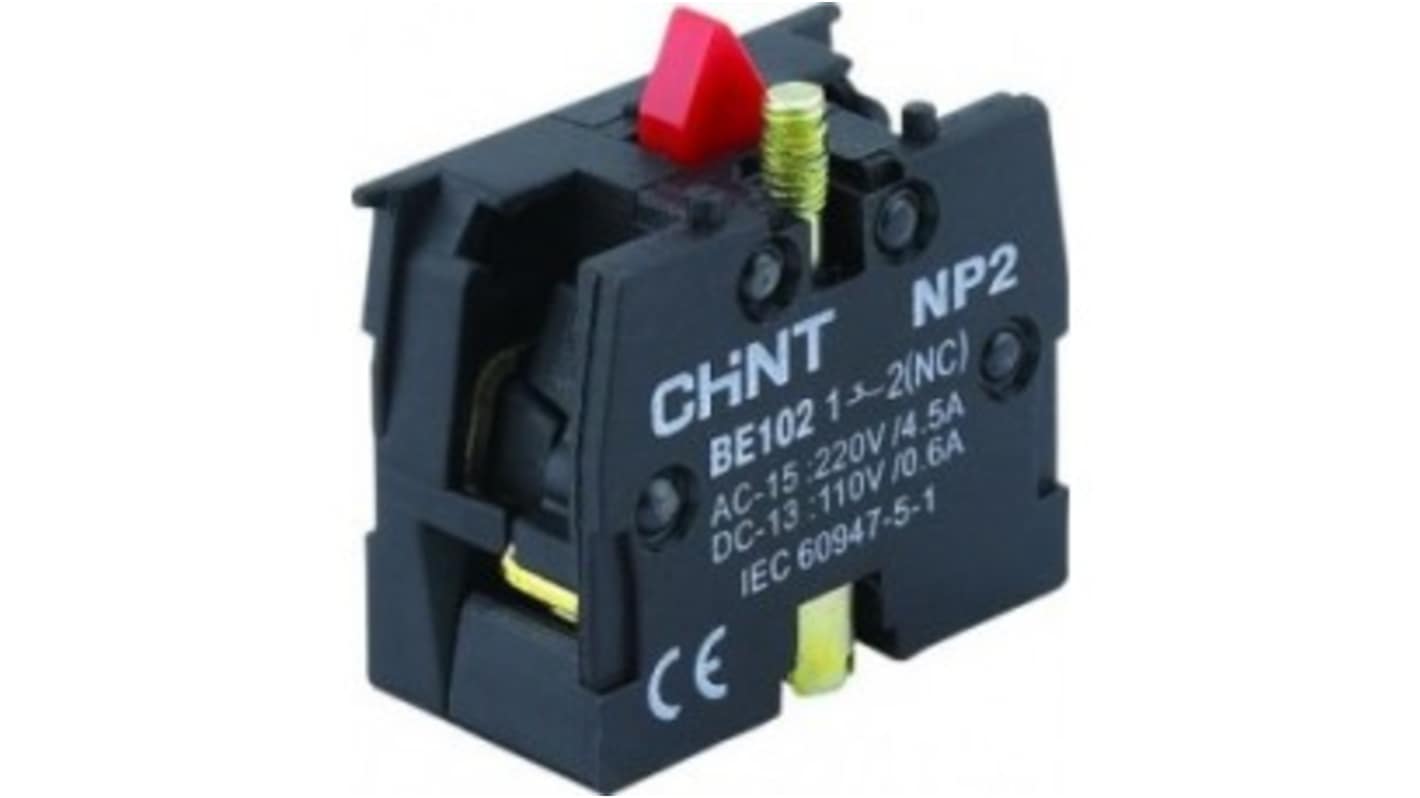 Bloque de contactos CHINT NP8-BE102, 1 NA, 220V ac / 110V dc, terminal Enchufable, tornillo | RS
