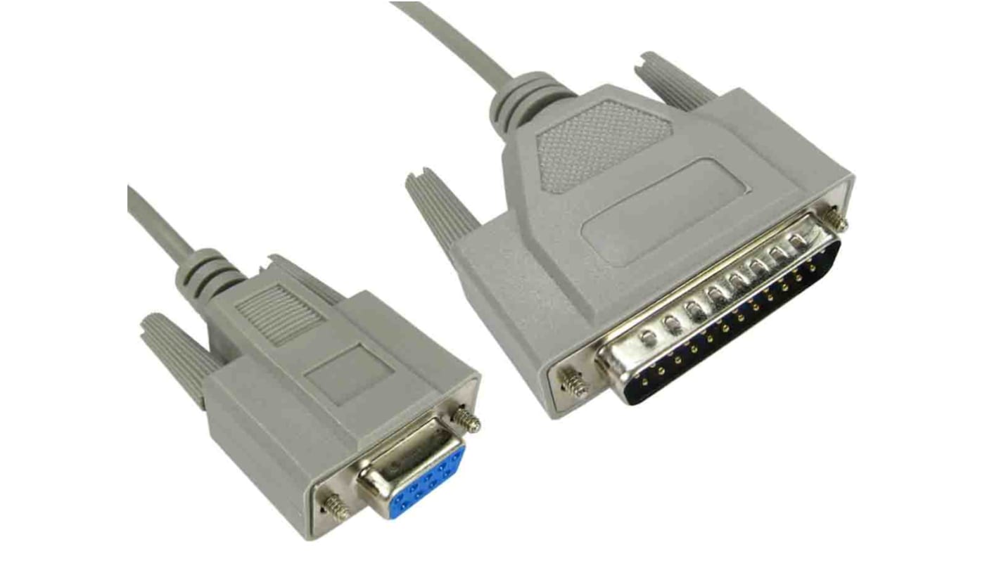 RS PRO Female 9 Pin D-sub to Male 25 Pin D-sub Serial Cable, 2m PVC | RS