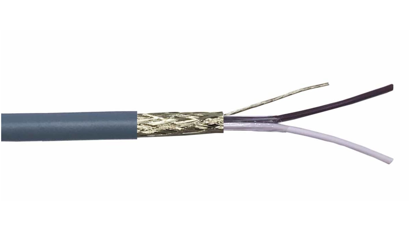 RS PRO Data Cable, 0.25 mm², 2 Cores, 23 AWG, Screened, 100m, Grey ...