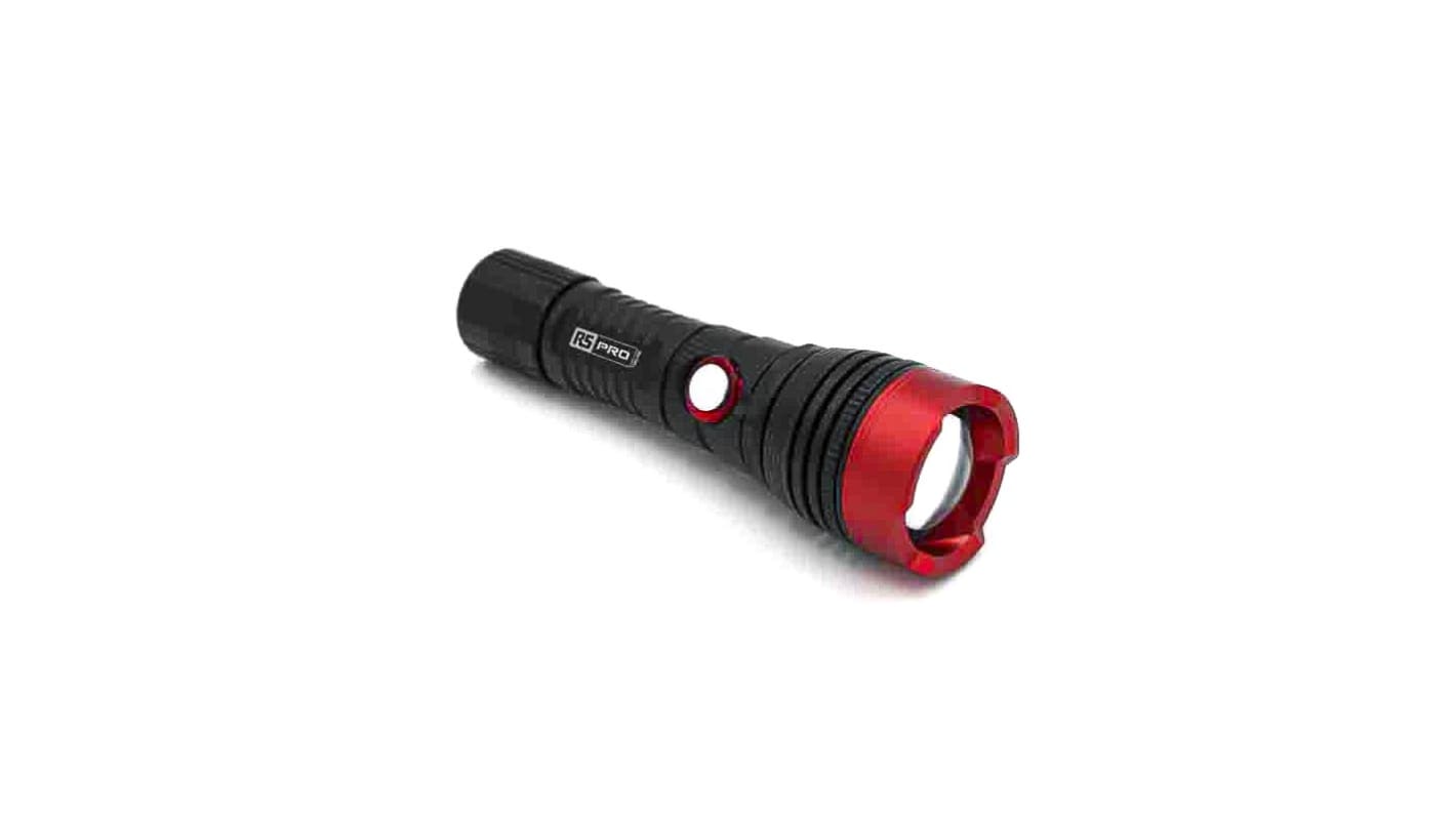 RS PRO LED Torch Black, Red 600 lm, 163 mm | RS