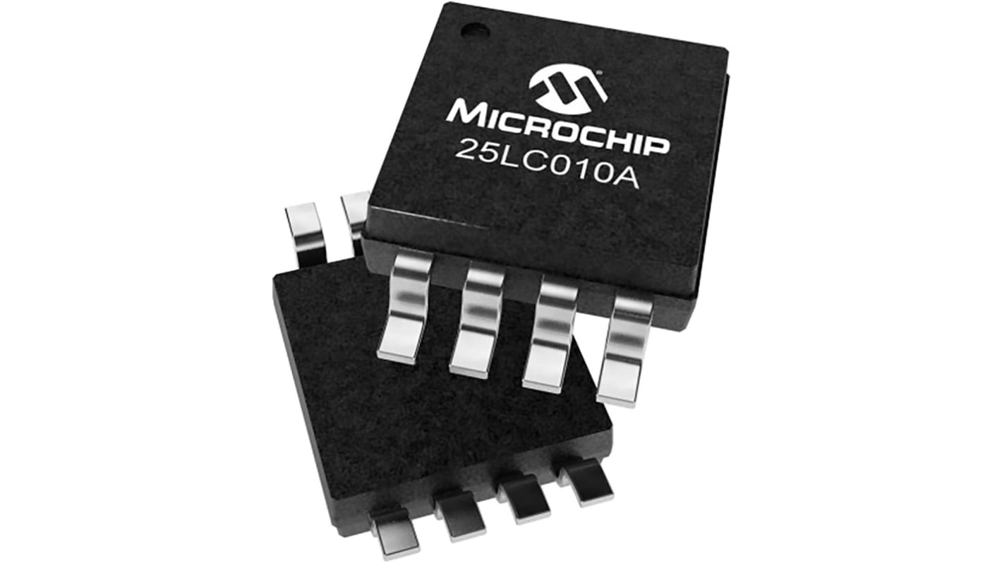 Microchip 25LC010A-I/MS, 1kbit Serial EEPROM Memory, 50ns 8-Pin DFN, MSOP, PDIP, SOIC, SOT-23 ...