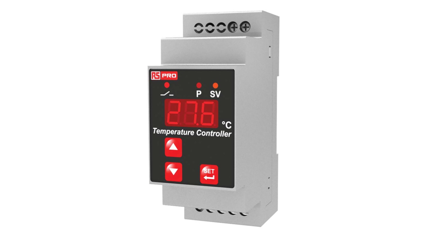 RS PRO DIN Rail On/Off Temperature Controller, 86mm 1 Input, 2 Output ...