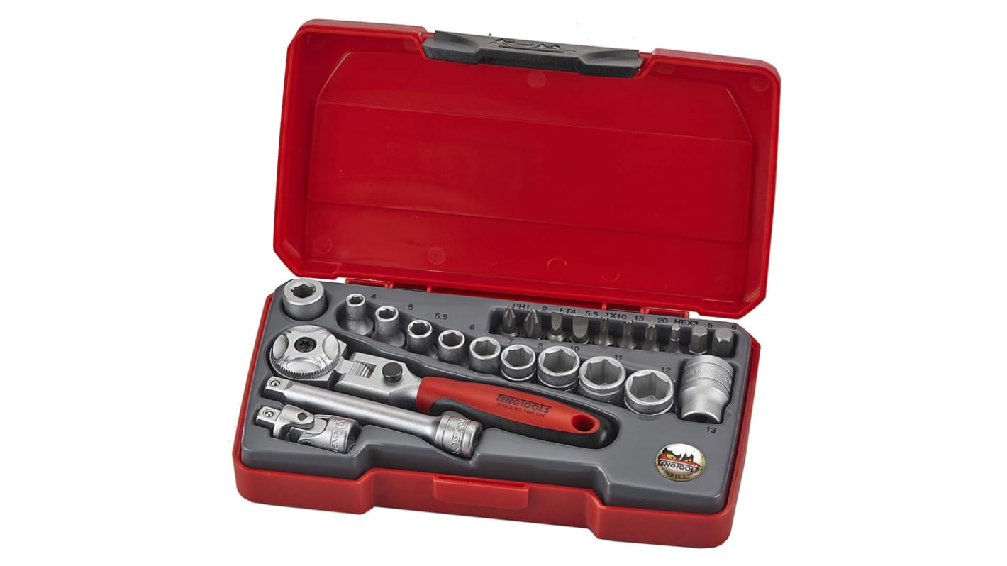 T1424S | Teng Tools 20-Piece Metric 1/4 in Standard Socket/Bit Set with ...