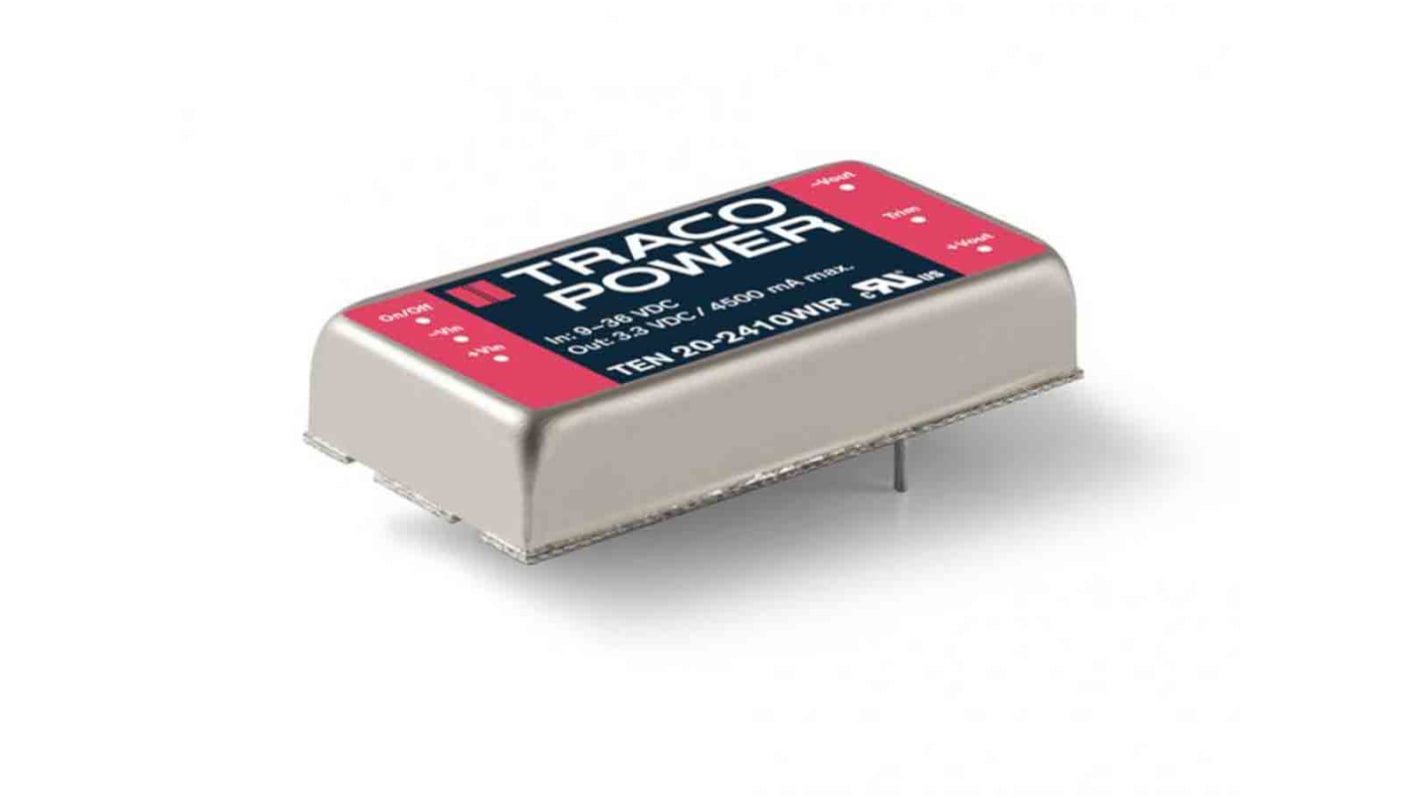 TEN 20-2410WIR | TRACOPOWER TEN 20WIR DC-DC Converter, 3.3V dc/ 4.5A Output, 9 → 36 V dc Input ...