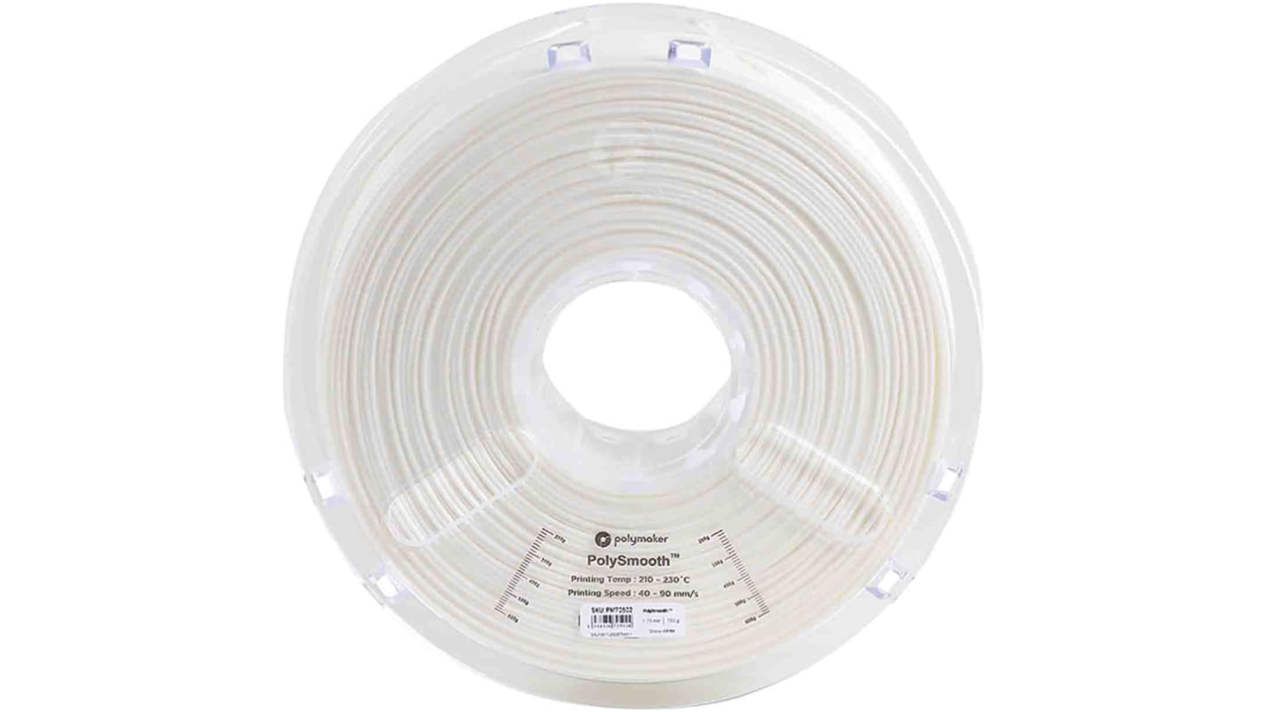 PJ01002 | Polymaker 1.75mm White PolySmooth 3D Printer Filament, 750g | RS
