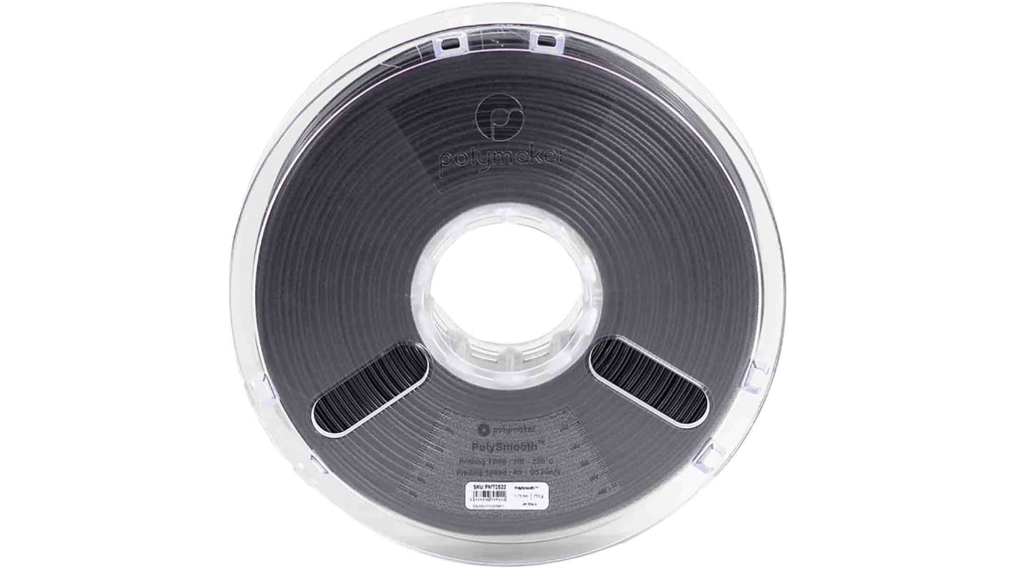 PJ01001 | Polymaker 1.75mm Black PolySmooth 3D Printer Filament, 750g | RS