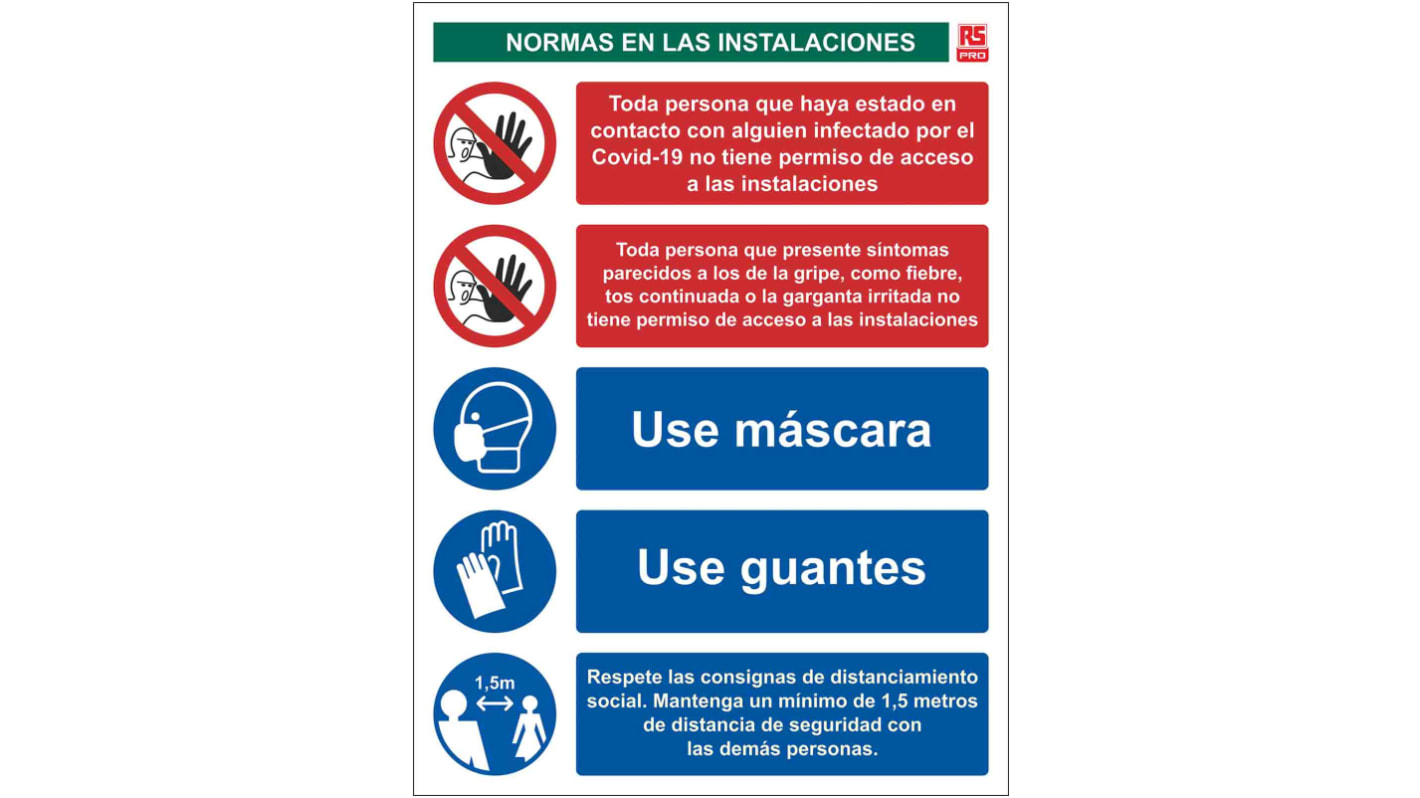 RS PRO PVC Social Distancing Workplace Safety Sign With Spanish Text ...