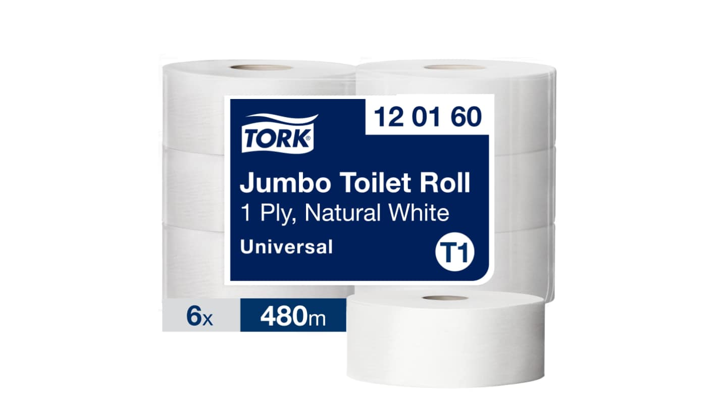 120160 | Tork 6 rolls of 2400 Sheets Toilet Roll, 1 ply | RS