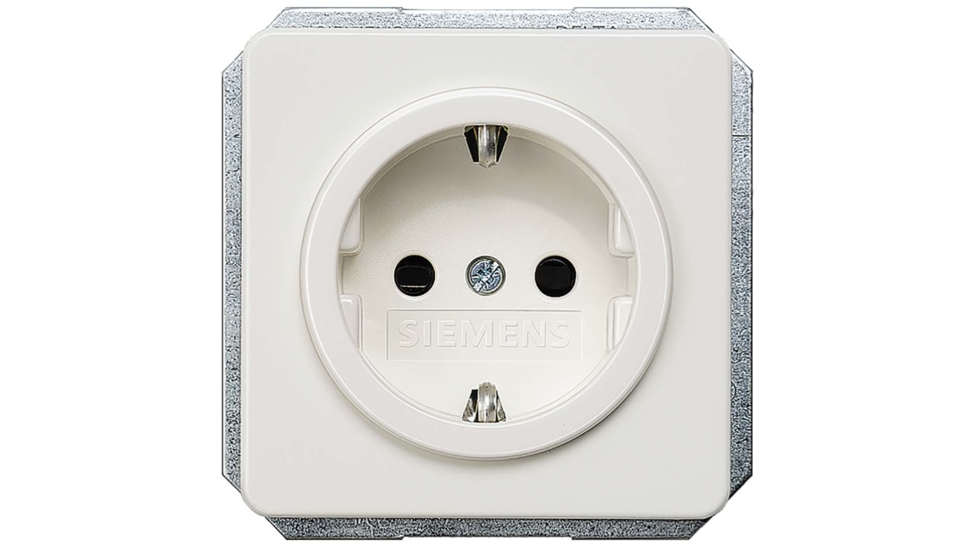 5UB1405 | Siemens White 1 Gang Plug Socket, 16A, Schuko, Indoor Use | RS