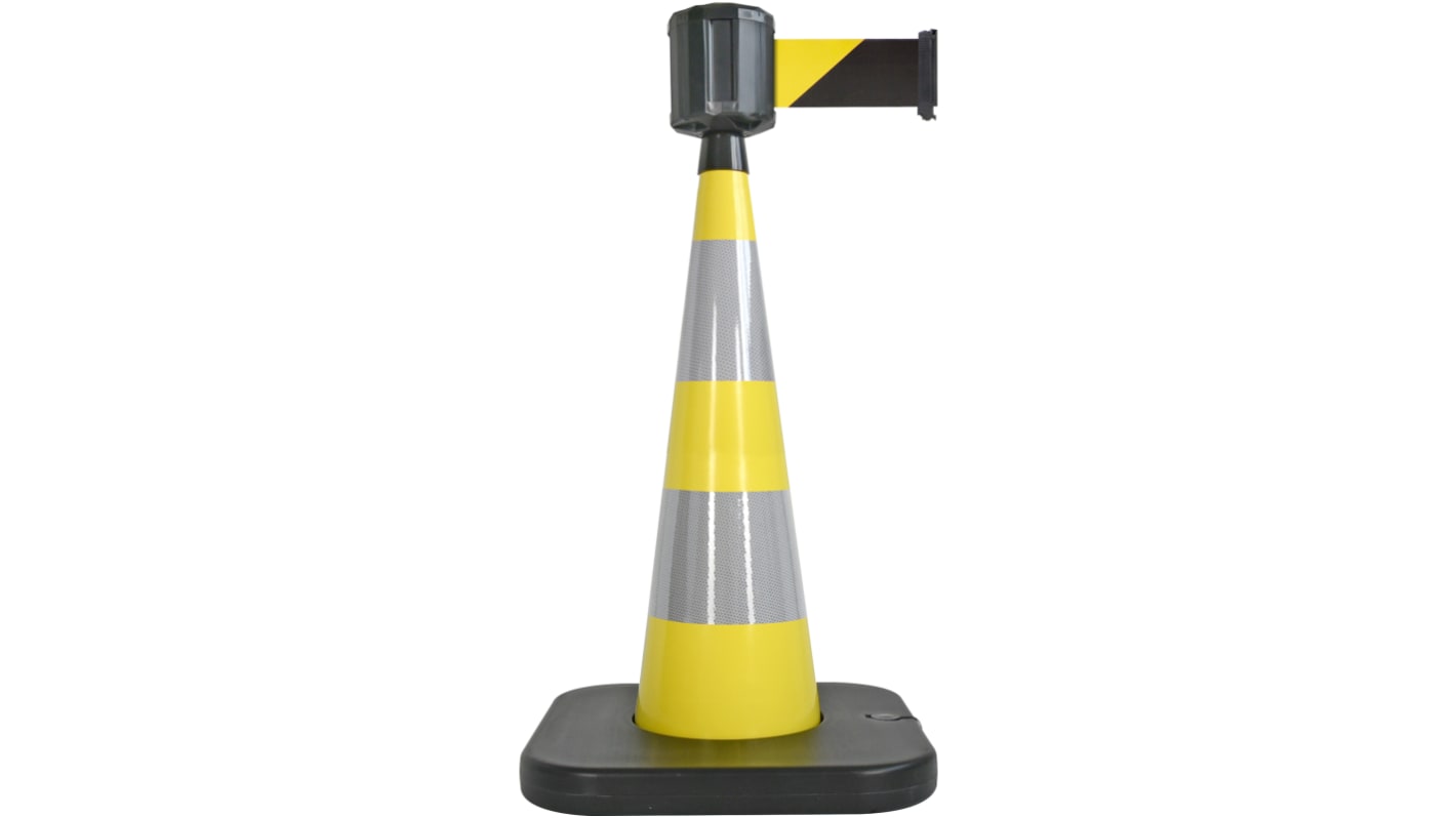 RS PRO Weighted Grey, Yellow 1.10 m PVC Safety Cone With Strap Reel | RS