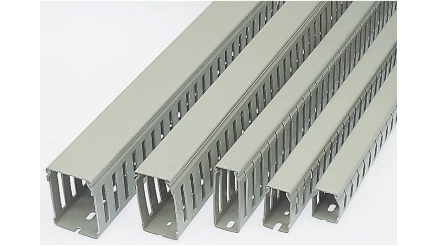 10450022 | Betaduct Grey Slotted Panel Trunking - Open Slot, W25 mm x ...