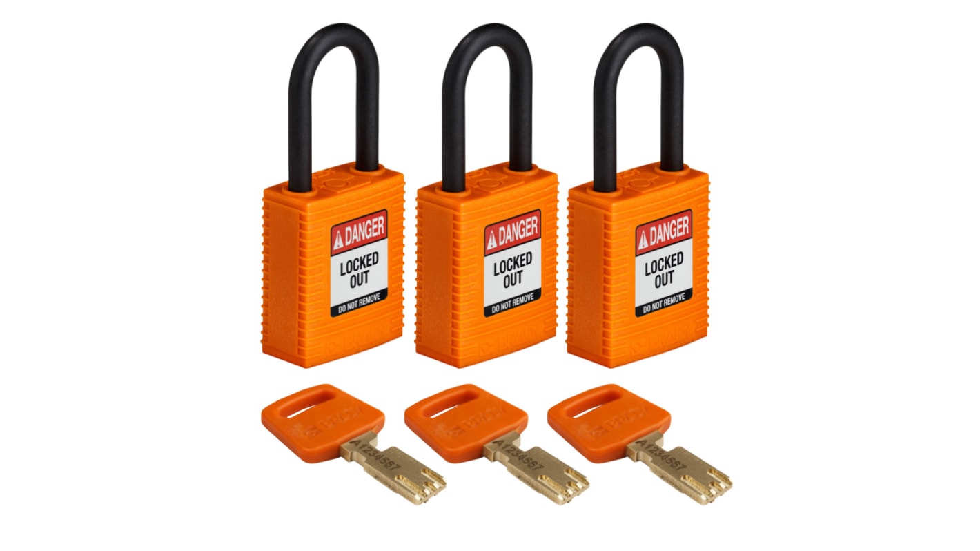 150222 | Brady Key Weatherproof Nylon Padlock, 6.4mm Shackle, 38mm Body ...