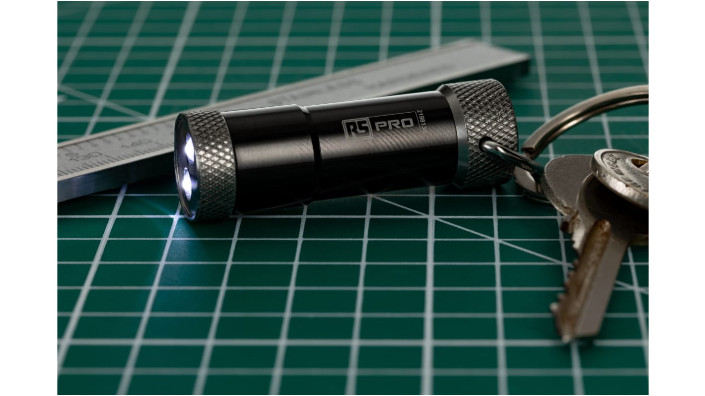 RS PRO LED Keyring Torch Black 10 lm, 53 mm | RS