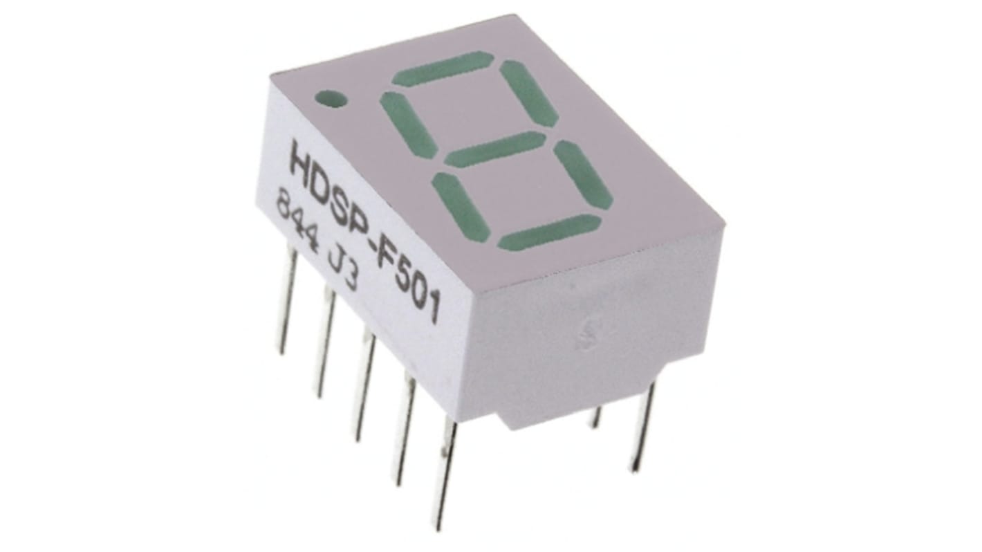 HDSP-F501 Broadcom 7-Segment LED Display, CA Green 3.5 mcd RH DP 10.2mm ...