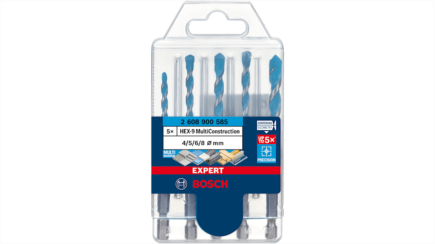 2608900585 | Bosch 5-Piece Masonry Drill Bit, Metal Drill Bit, Wood ...