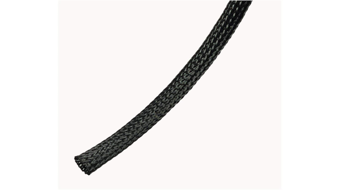 RS PRO Expandable Braided PET Black Cable Sleeve, 10mm Diameter, 100m ...