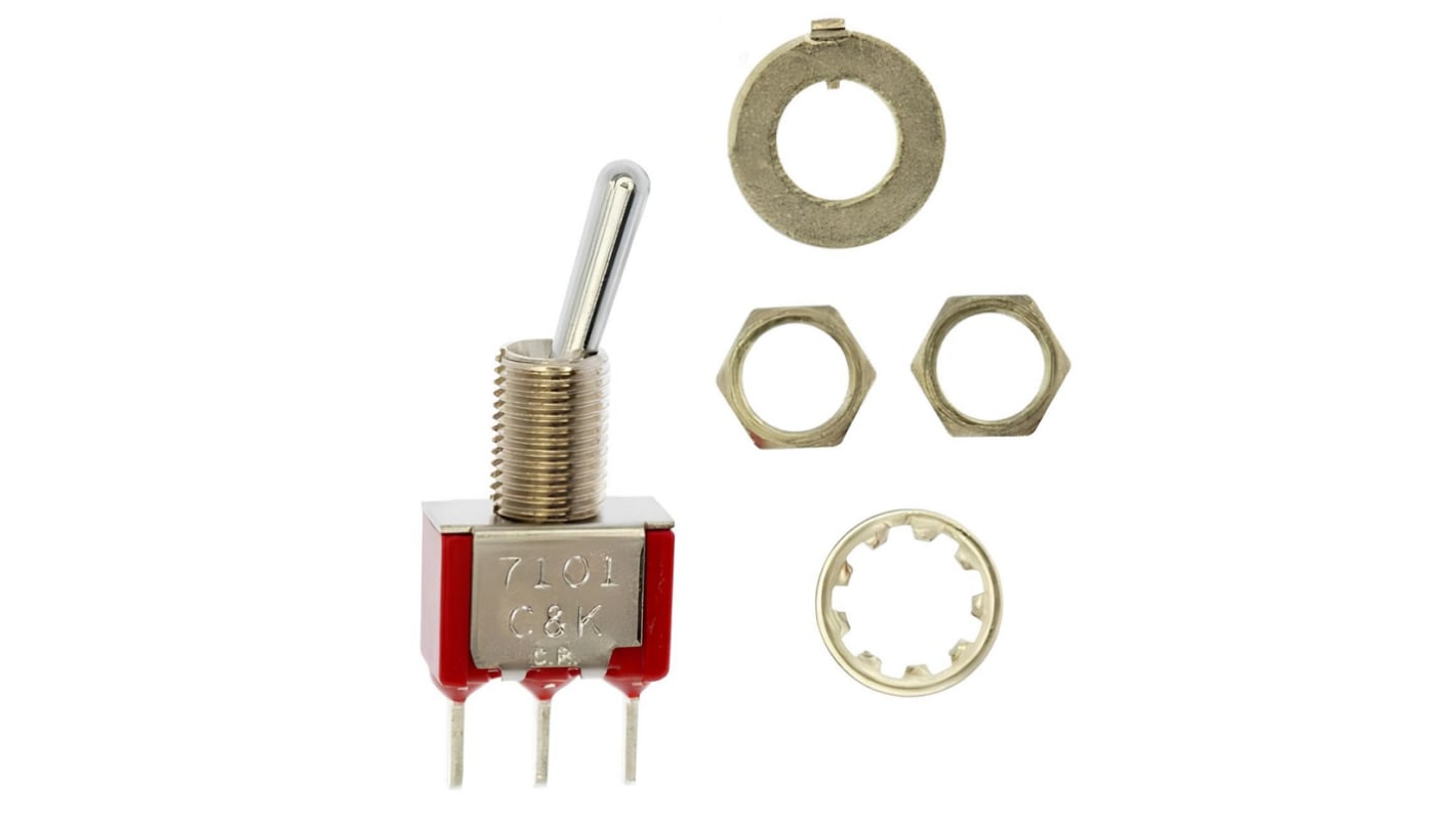 7101SYCQE | C & K Toggle Switch, PCB Mount, On-On, SPDT, Solder Pin ...