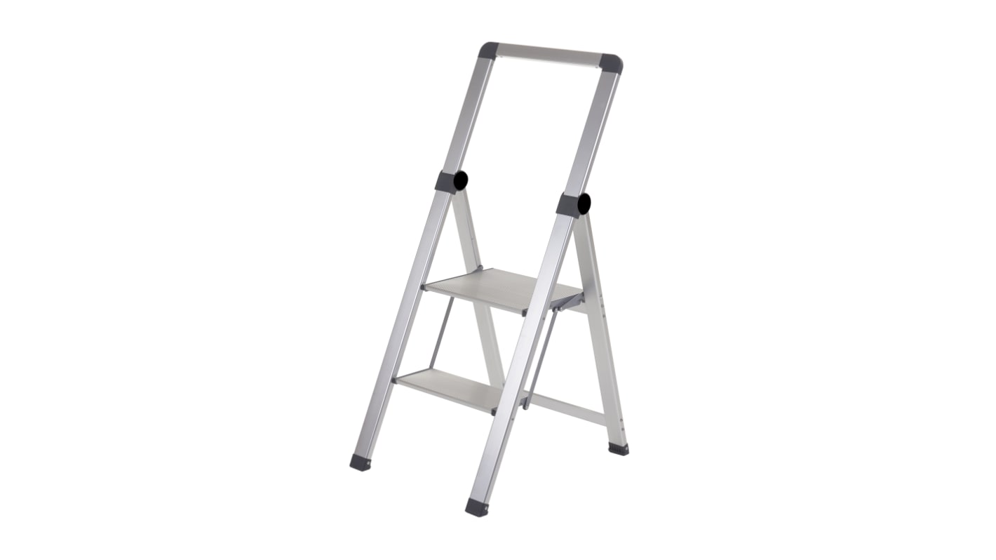 RS PRO 2 Tread Aluminium Steps 450mm Platform Height, Silver | RS