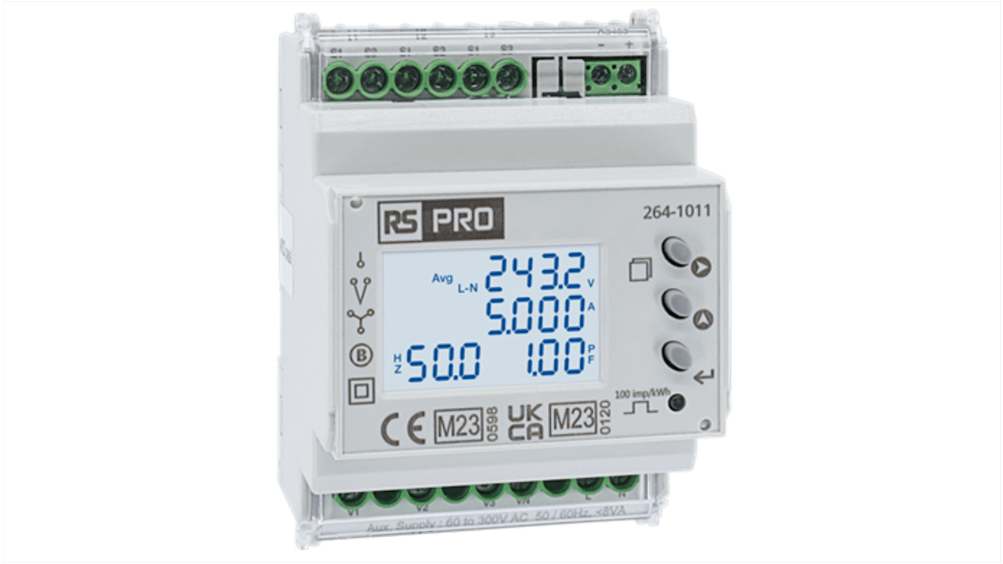 RS PRO 1, 3 Phase LCD Energy Meter, Type Energy Meter | RS