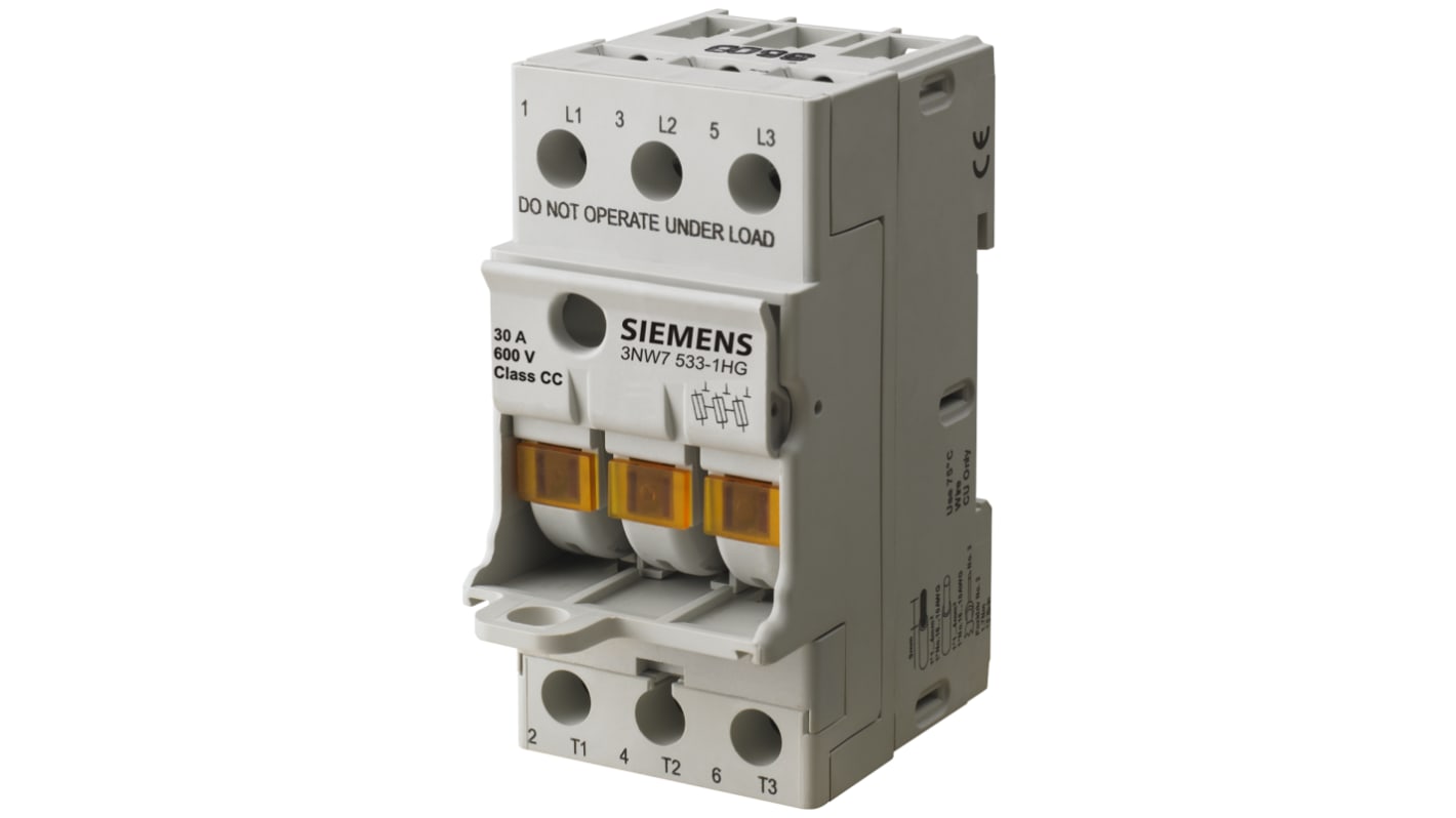 3NW7034-1 | Siemens 32A Fuse Holder for 10 x 38mm Fuse, 3P, 690V ac | RS