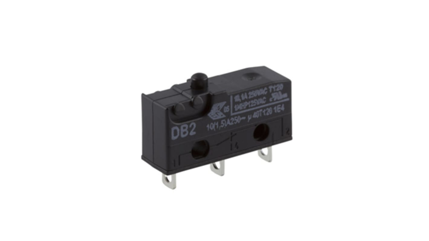 DB2C-A1AA | ZF Button Micro Switch, Solder Terminal, 10.1 A @ 250 V ac, SPDT | RS