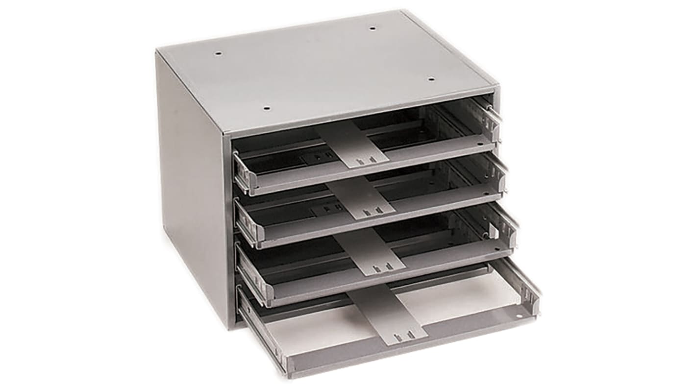 Durham 4 Cell Grey Steel Compartment Box, 285mm x 387mm x 298mm | RS